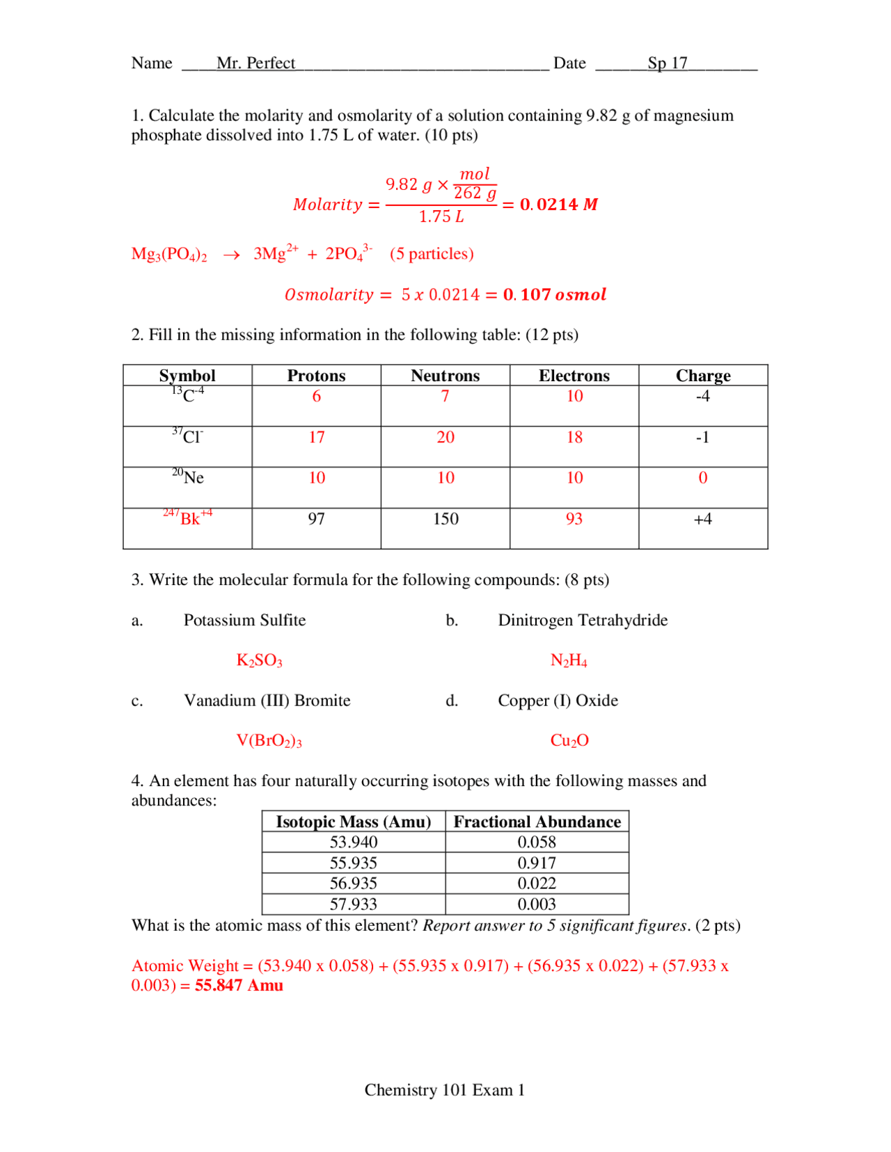 Chemistry 101 Exam 1 Lecture Notes Chemistry Docsity