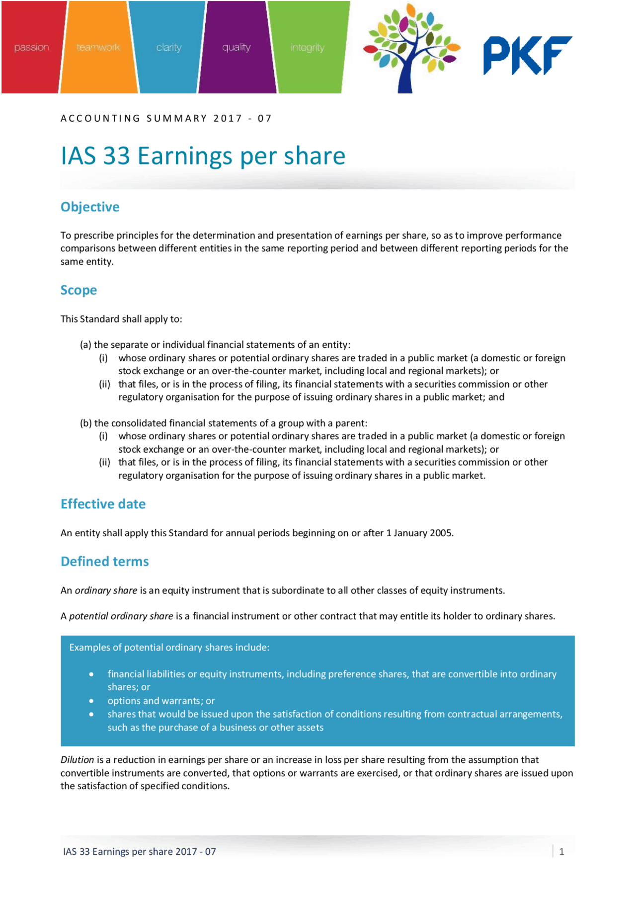 IAS 33 Earnings per share 2017 | Exams Accounting | Docsity