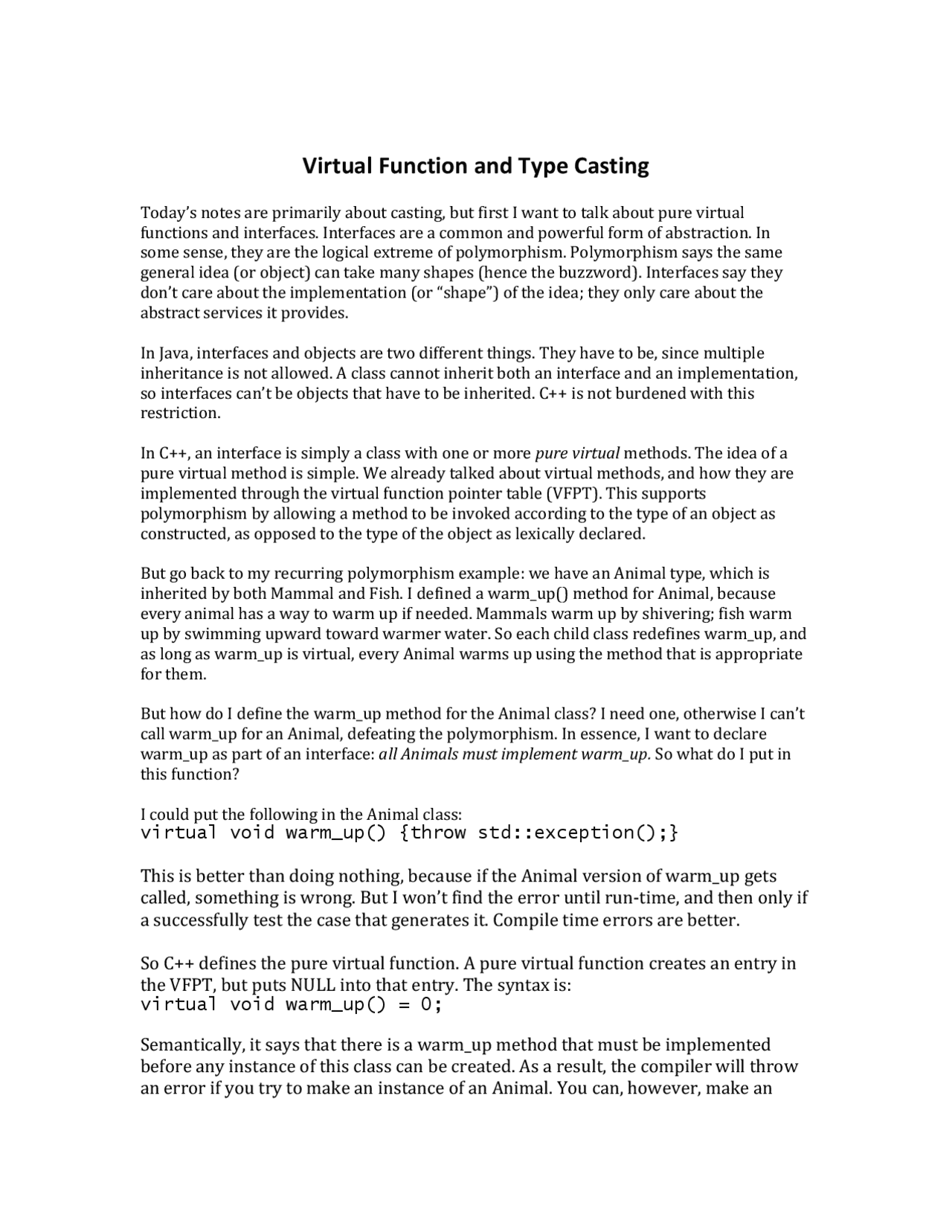 Virtual Function And Type Casting Exams C Programming Docsity