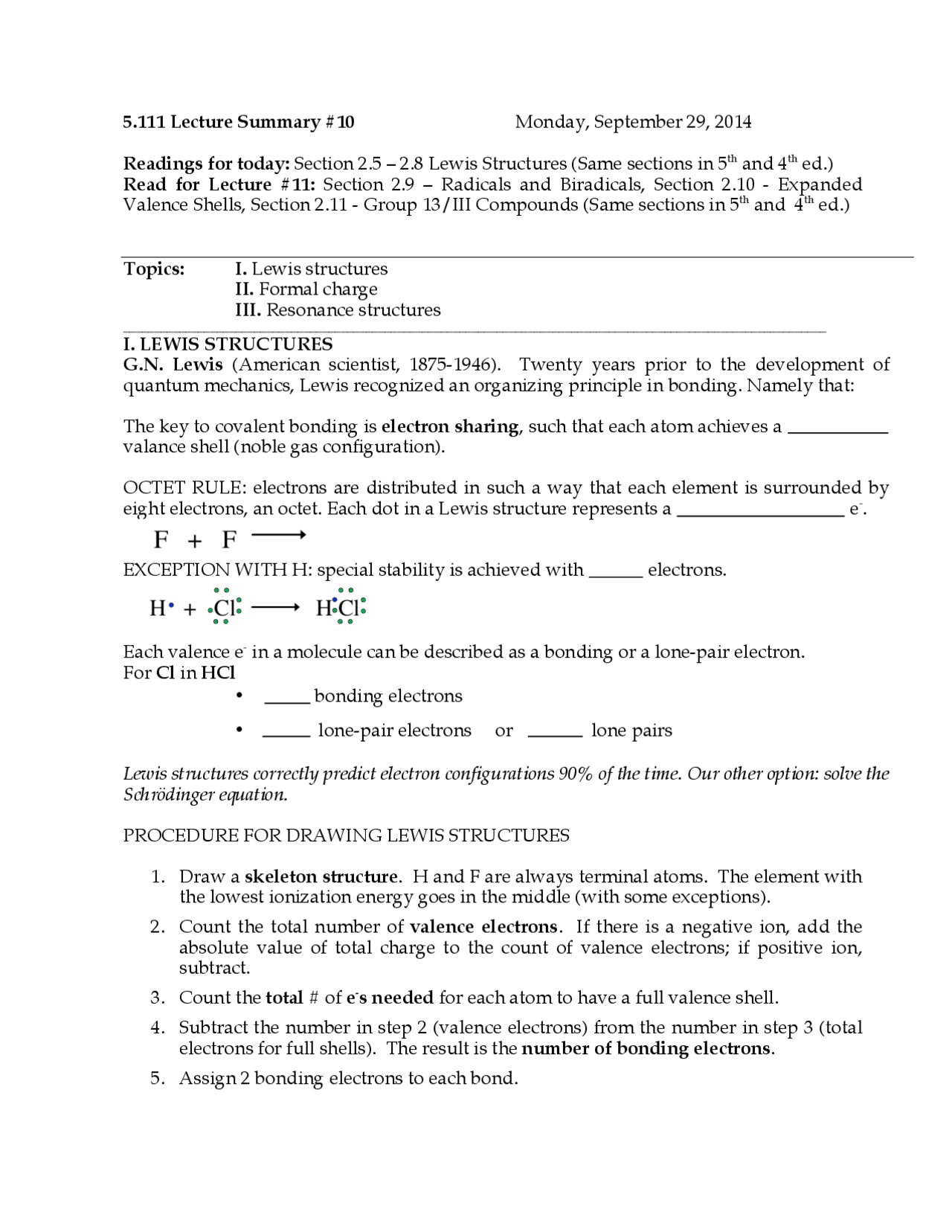 Introduction to Lewis Structures | Slides Quantum Mechanics | Docsity