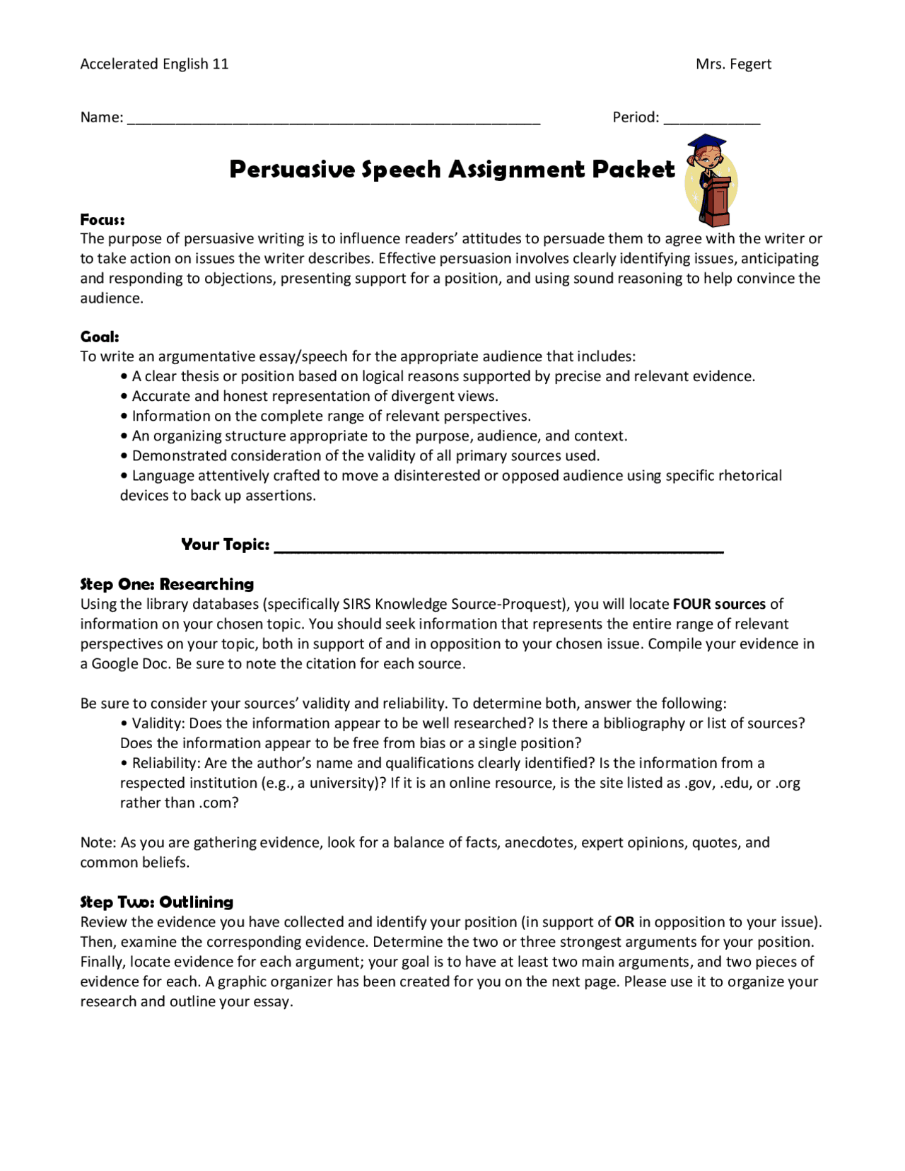 Persuasive Speech Assignment Packet | Lecture notes English | Docsity