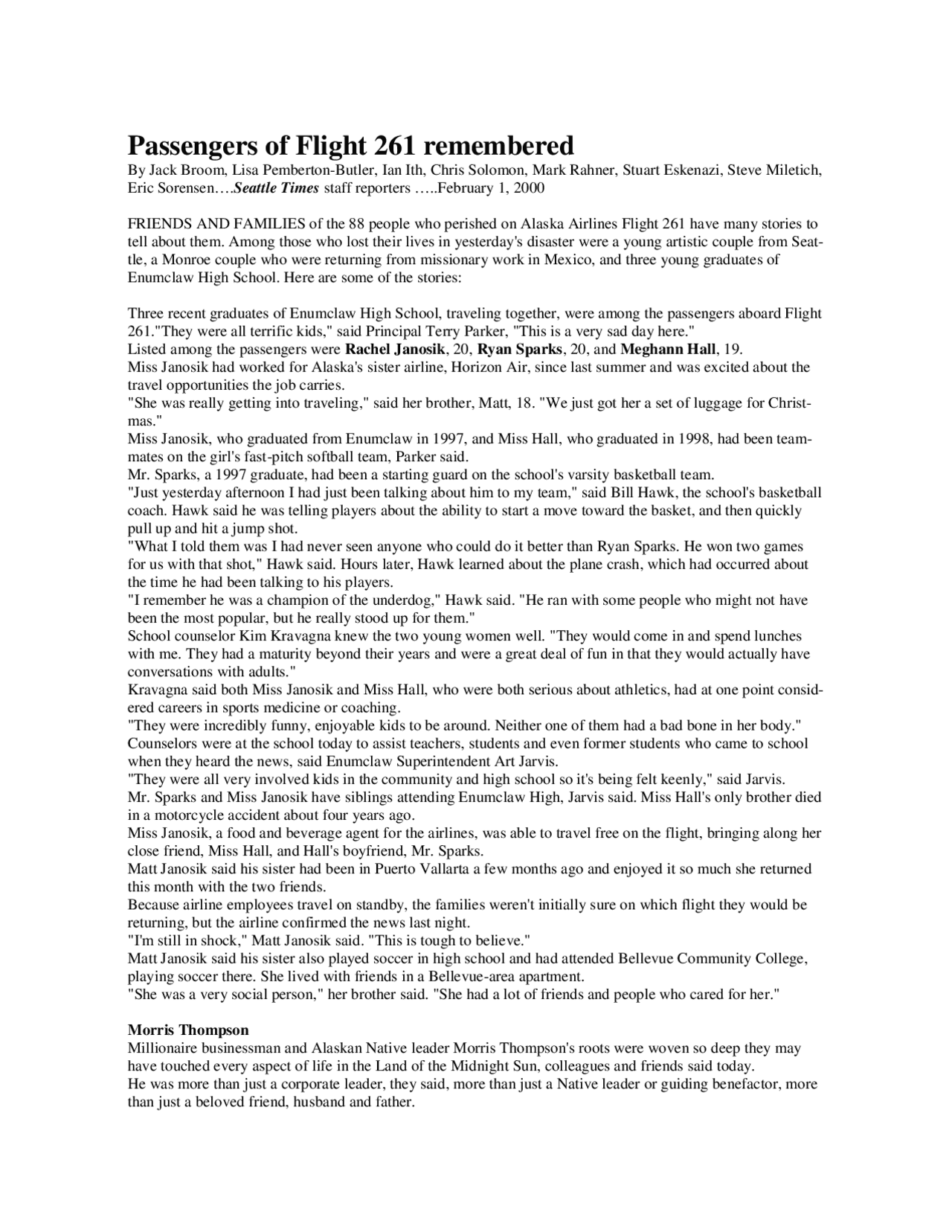 Passengers of Flight 261 Remembered | Slides English Literature | Docsity