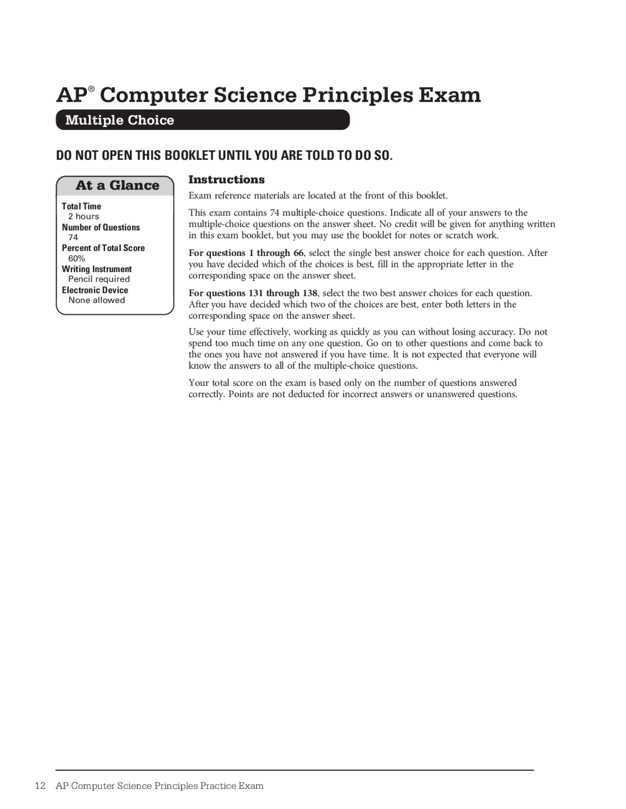 Ap® Computer Science Principles Exam Exercises Computer Science Docsity