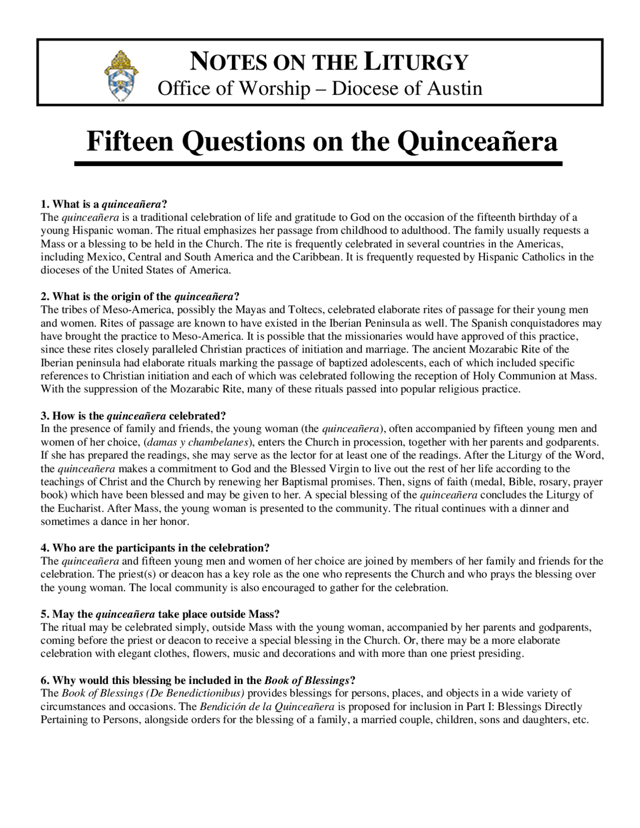 Fifteen Questions on the Quinceañera | Summaries Spanish | Docsity