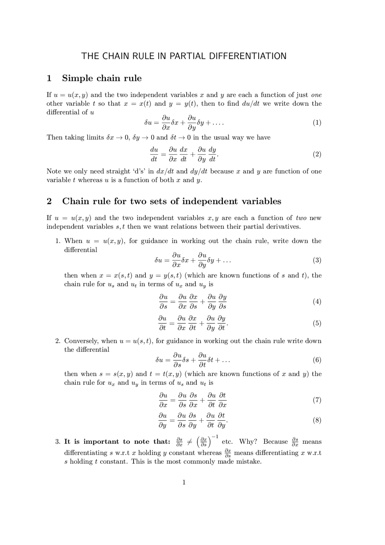 The Chain Rule In Partial Differentiation 1 Simple Schemes And