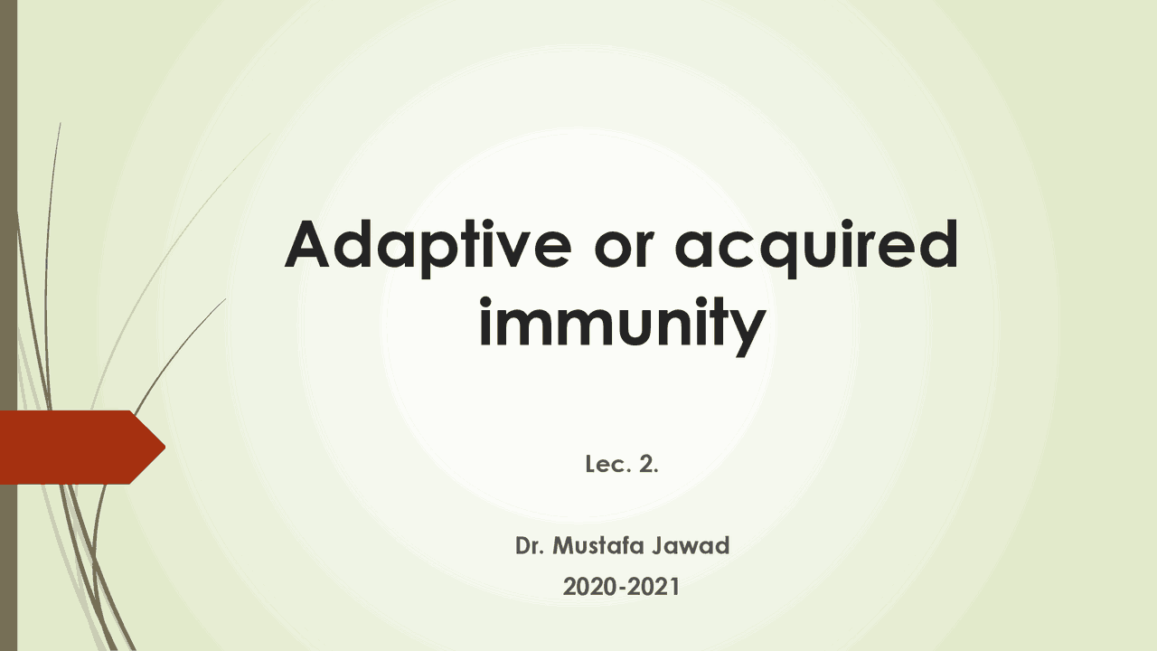 Adaptive Or Acquired Immunity Slides Immunology Docsity