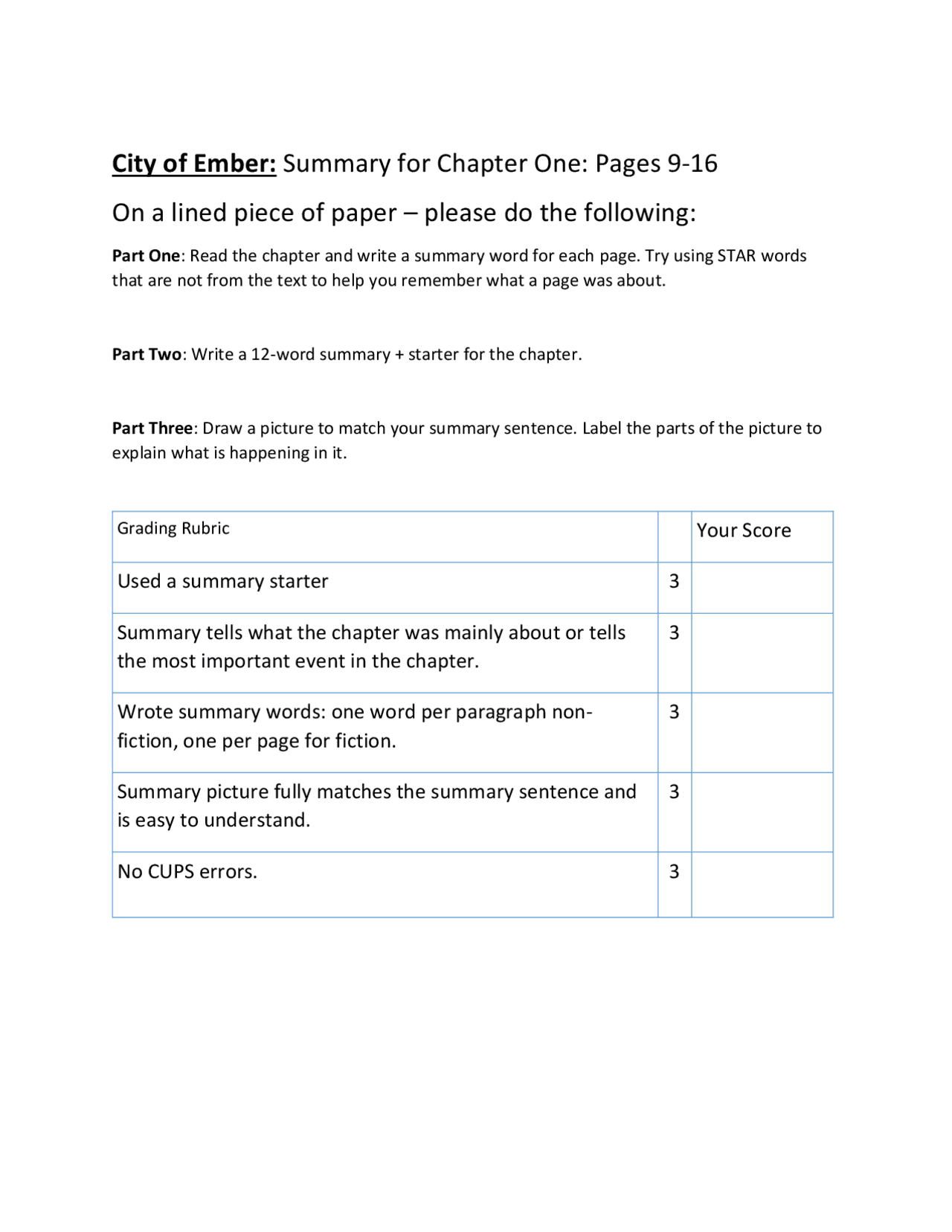 City of Ember: Summary for Chapter One: Pages 9-16 On a ... | Schemes ...