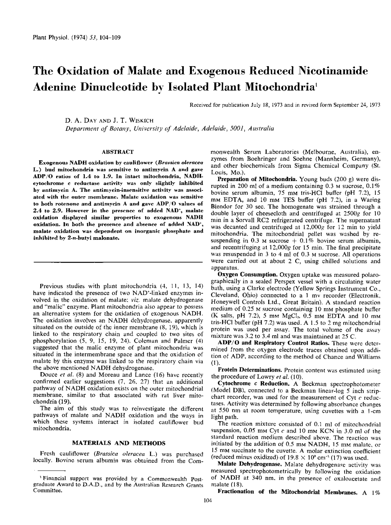 The Oxidation Of Malate And Exogenous Reduced Lecture Notes