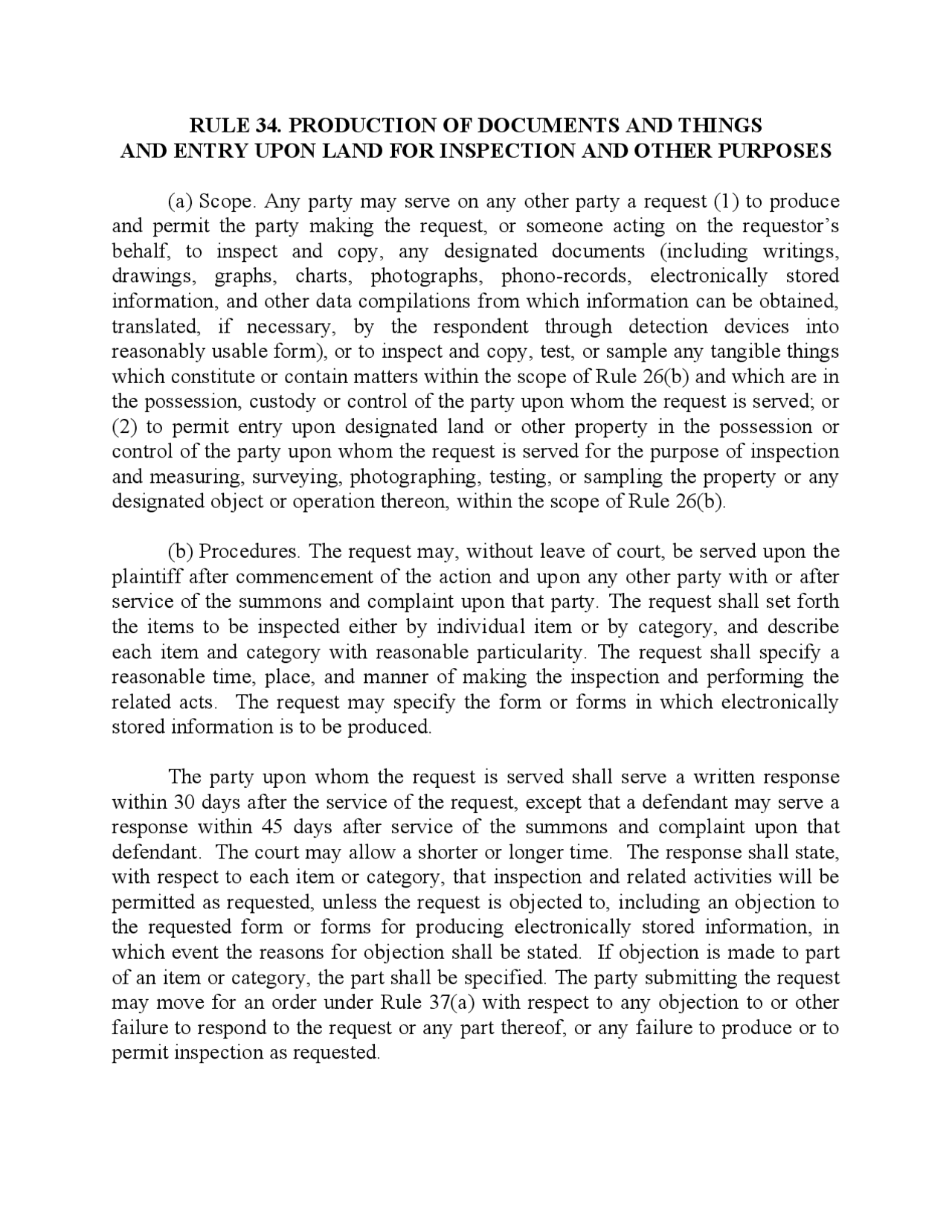 rule 34. production of documents and things | Exams Acting | Docsity