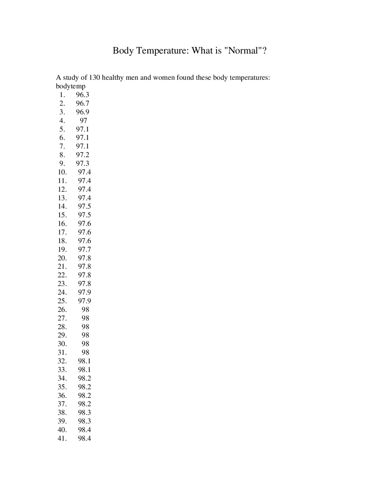 Body Temperature: What is "Normal"? | Summaries Statistics | Docsity