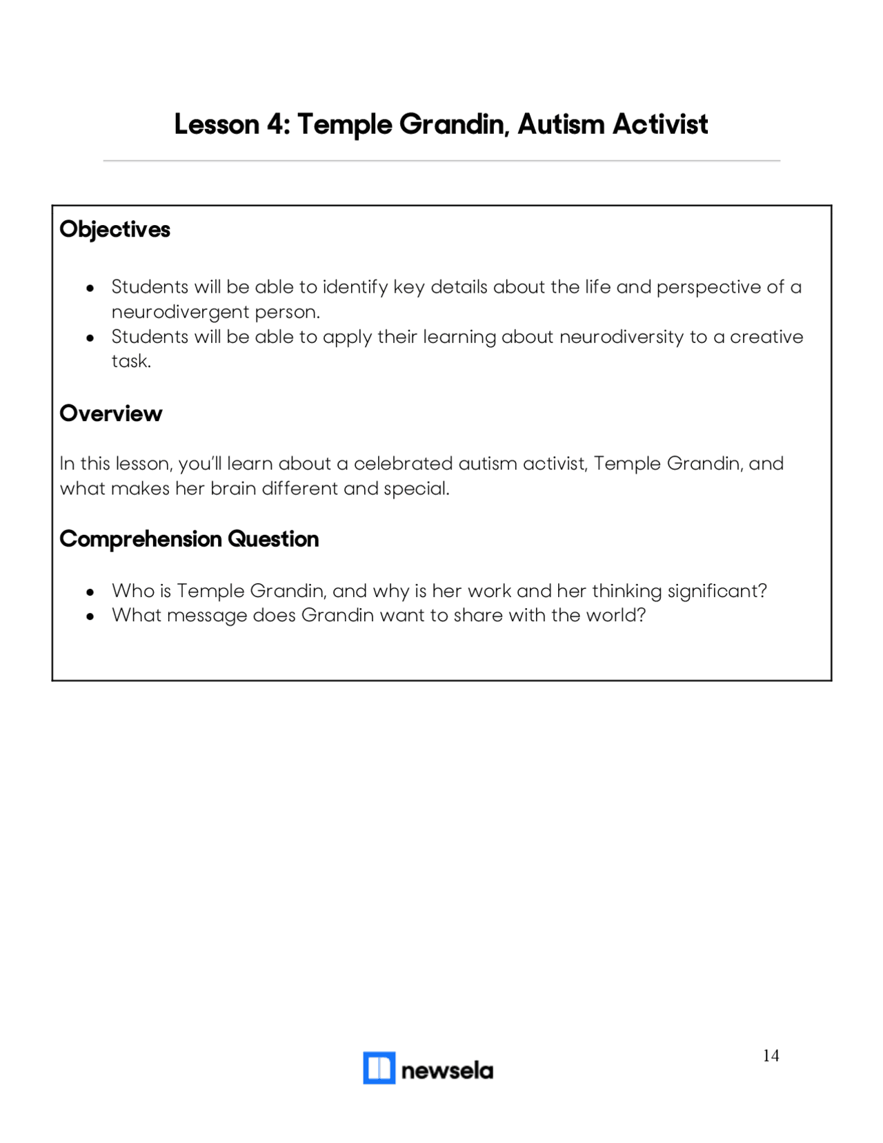 Lesson 4: Temple Grandin, Autism Activist | Exams Learning processes ...
