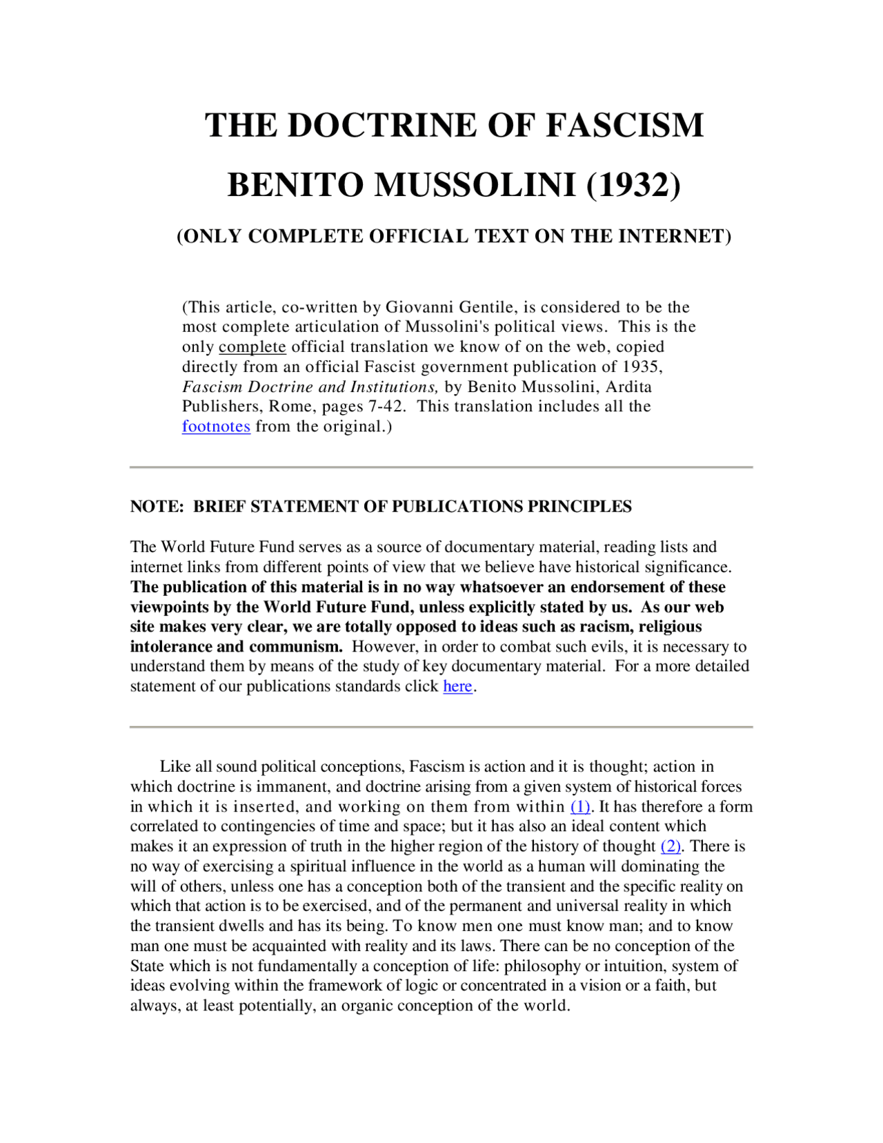 THE DOCTRINE OF FASCISM BENITO MUSSOLINI (1932) | Schemes and Mind Maps ...