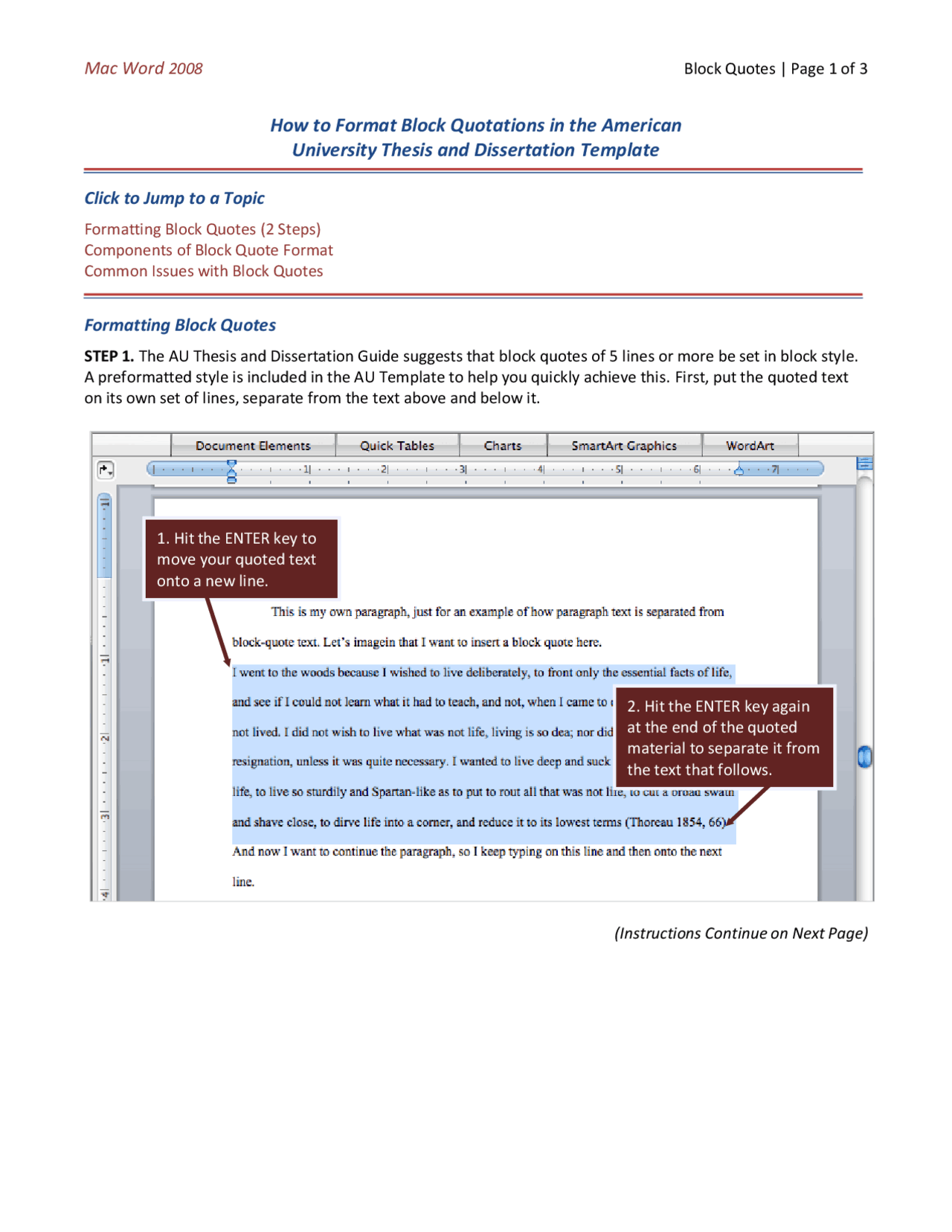How to Format Block Quotations in the American University ... | Exams ...