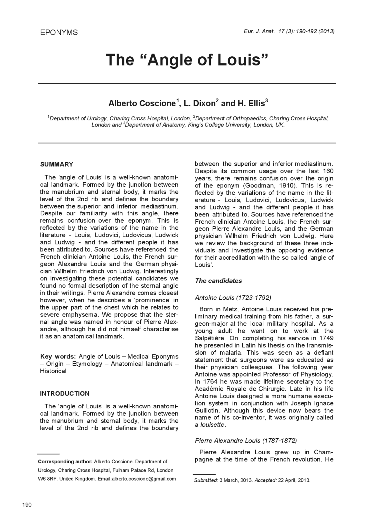 The “Angle of Louis” | Lecture notes French | Docsity