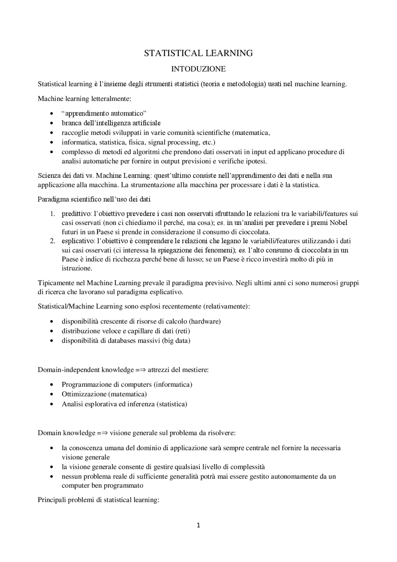 Statistical Learning Sbobinature Di Machine Learning Docsity