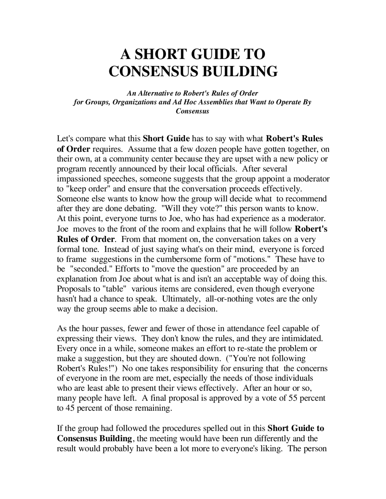 A SHORT GUIDE TO CONSENSUS BUILDING | Summaries Decision Making | Docsity