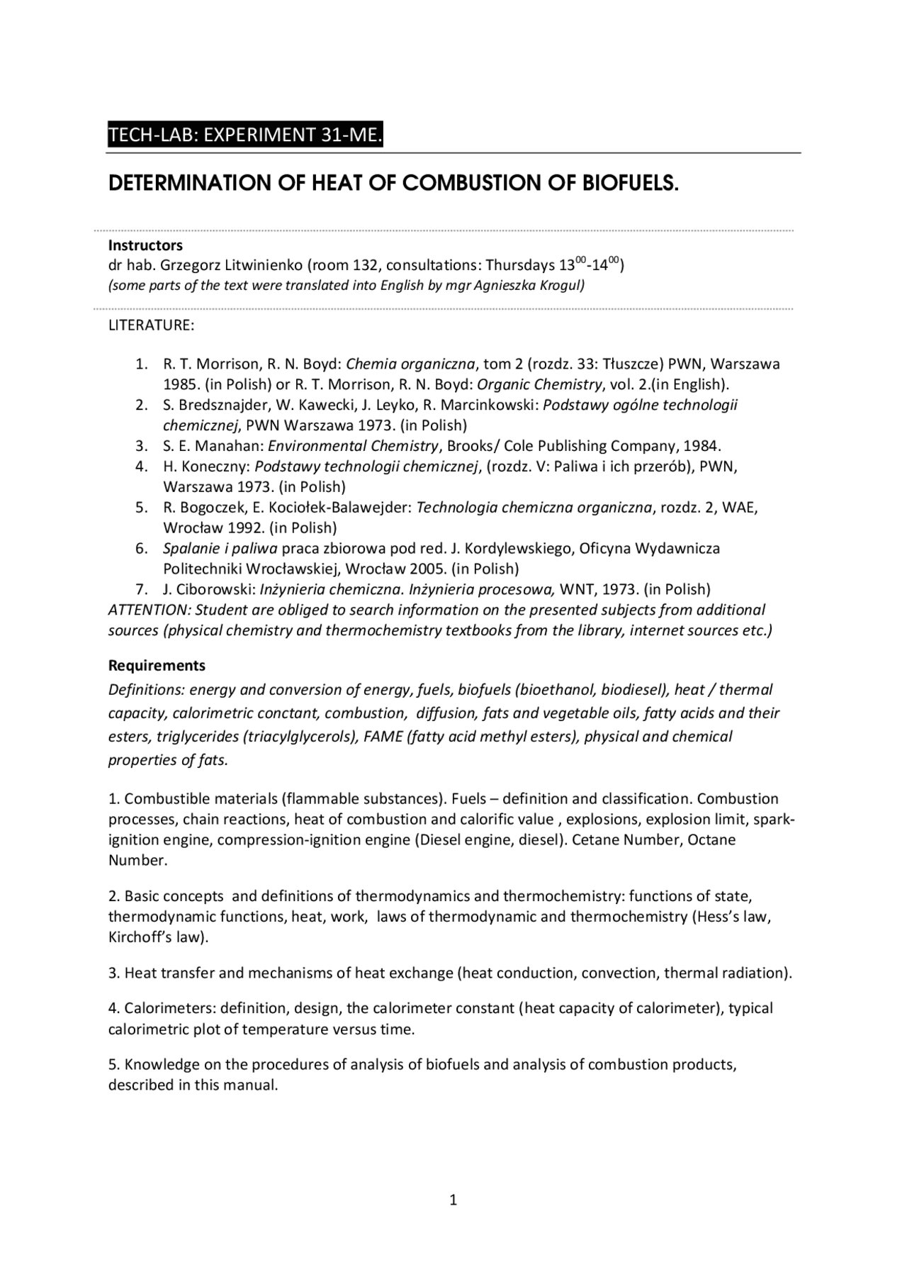 determination of heat of combustion of biofuels. | Schemes and Mind ...