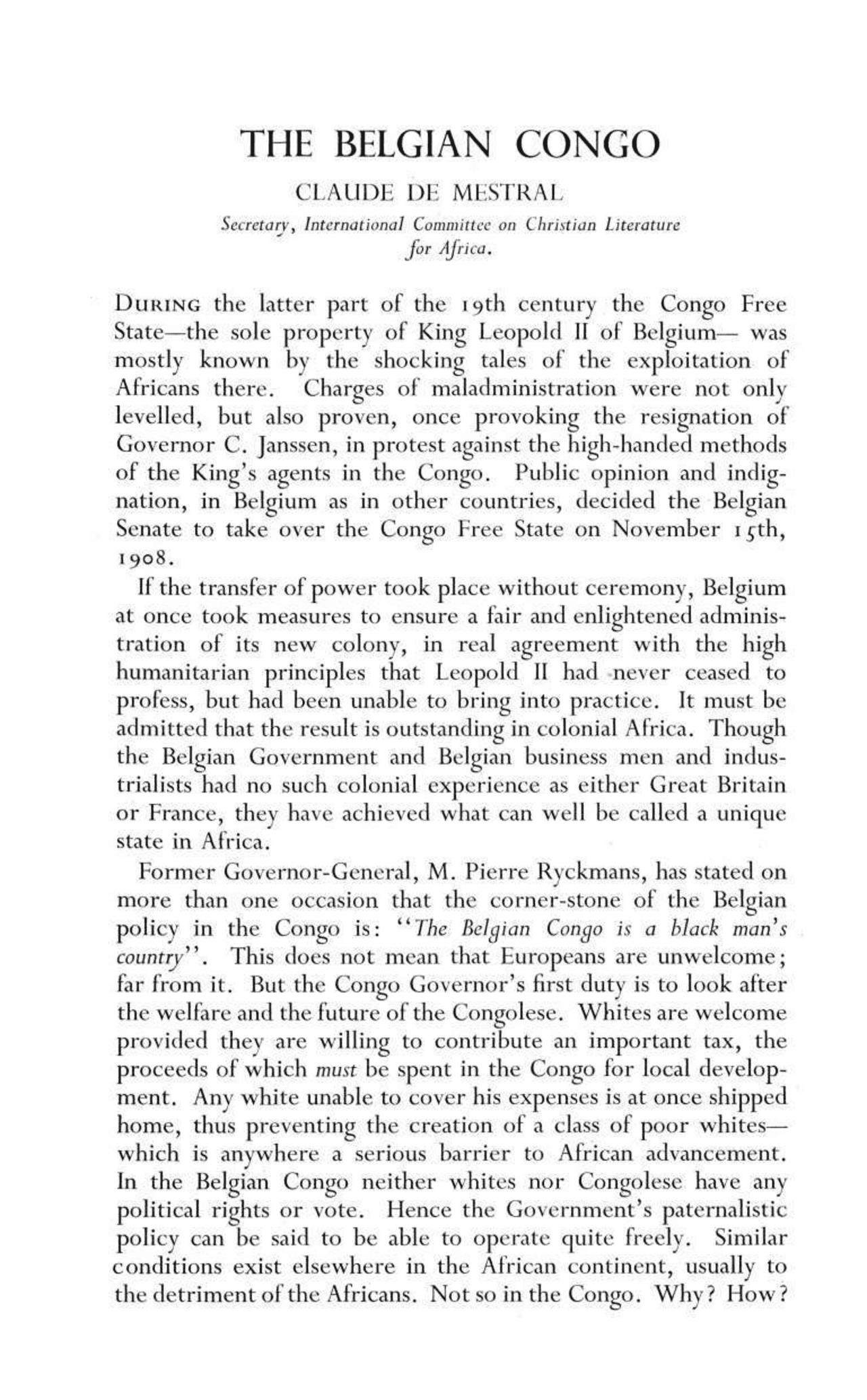 The Belgian Congo Schemes And Mind Maps History Docsity