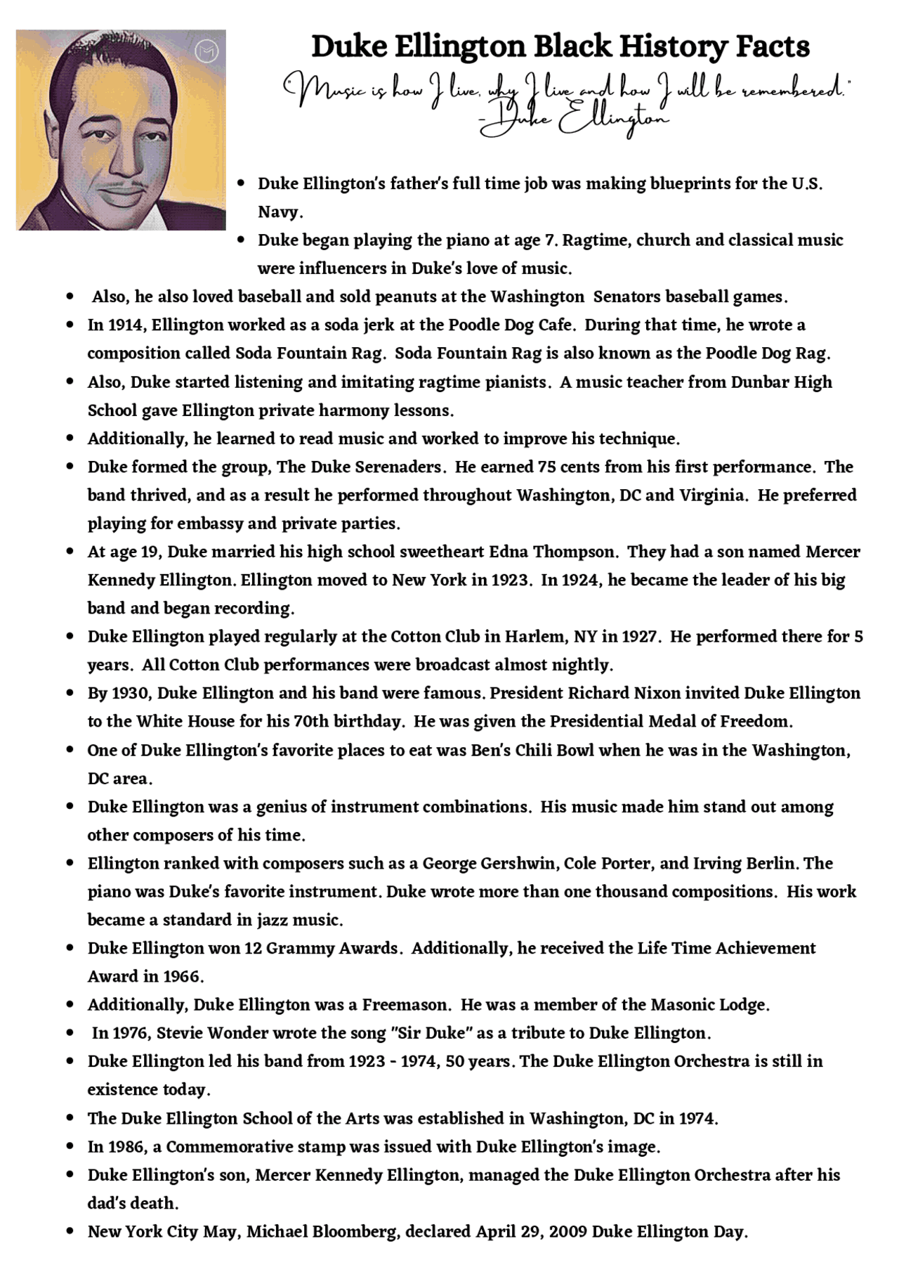 Duke Ellington Black History Facts | Exams History | Docsity