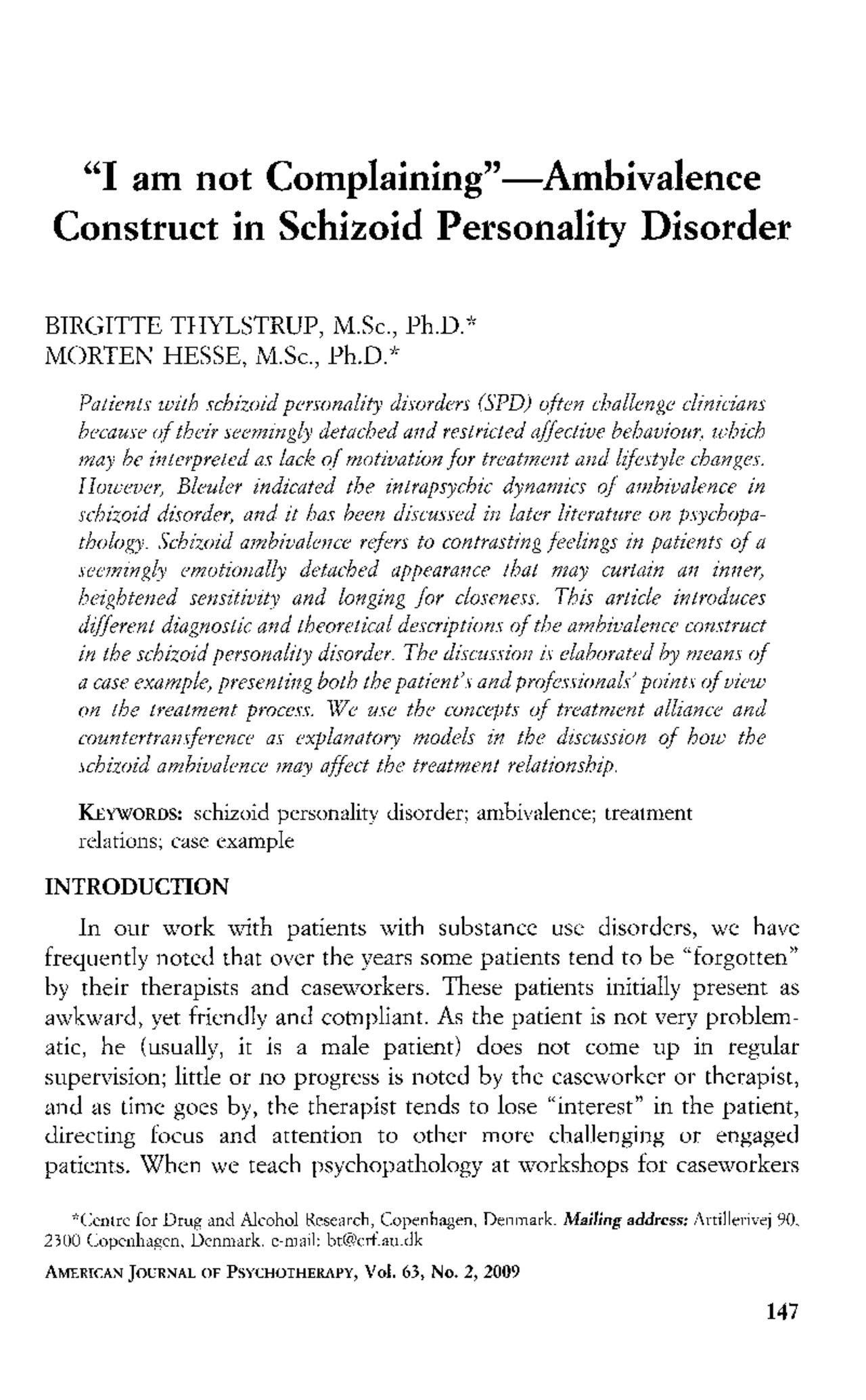 Ambivalence Construct in Schizoid Personality Disorder | Summaries ...