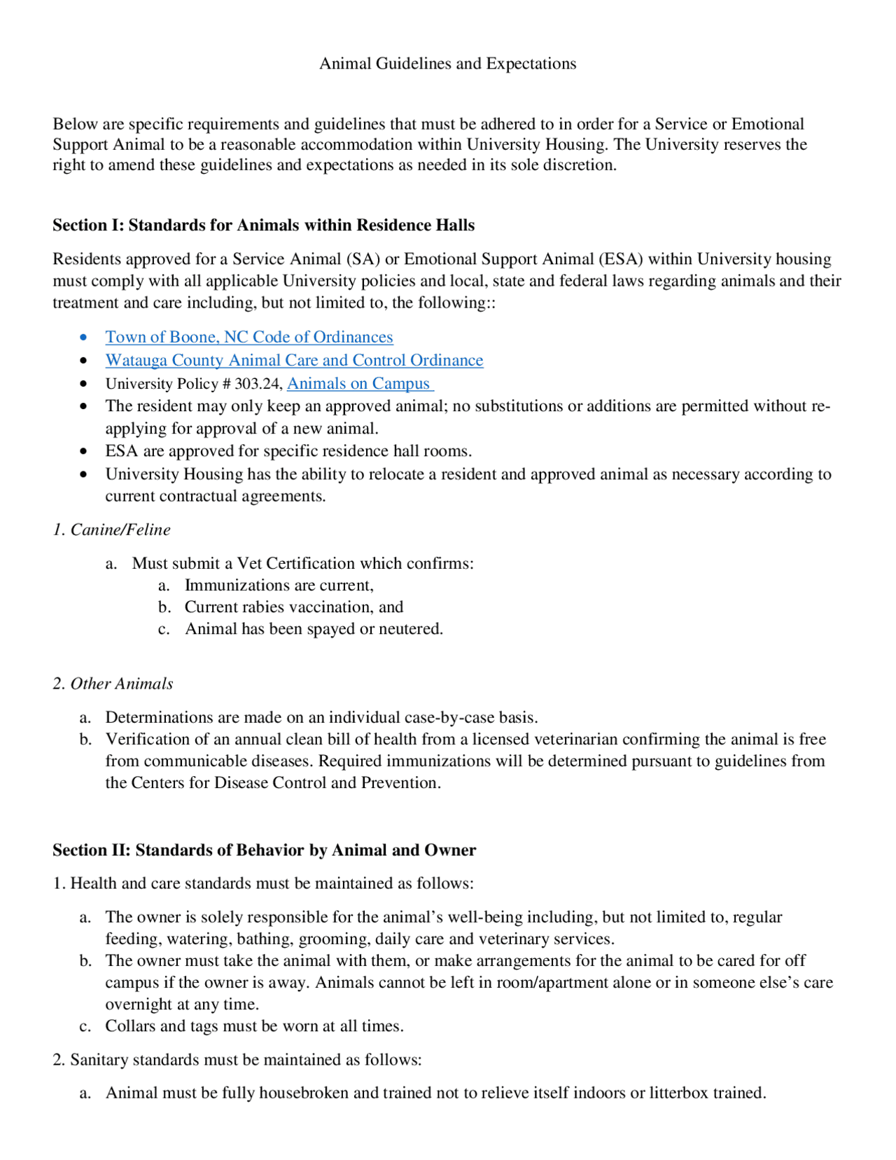 Animal Guidelines and Expectations | Lecture notes Veterinary | Docsity