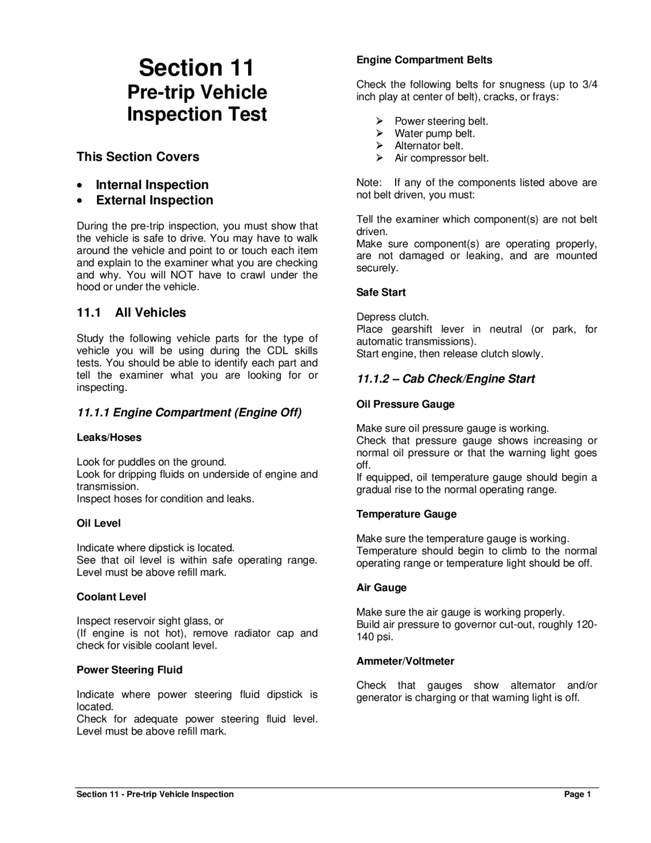 Section 11 - Pre-trip Vehicle Inspection Test | Exams Motor Vehicle ...