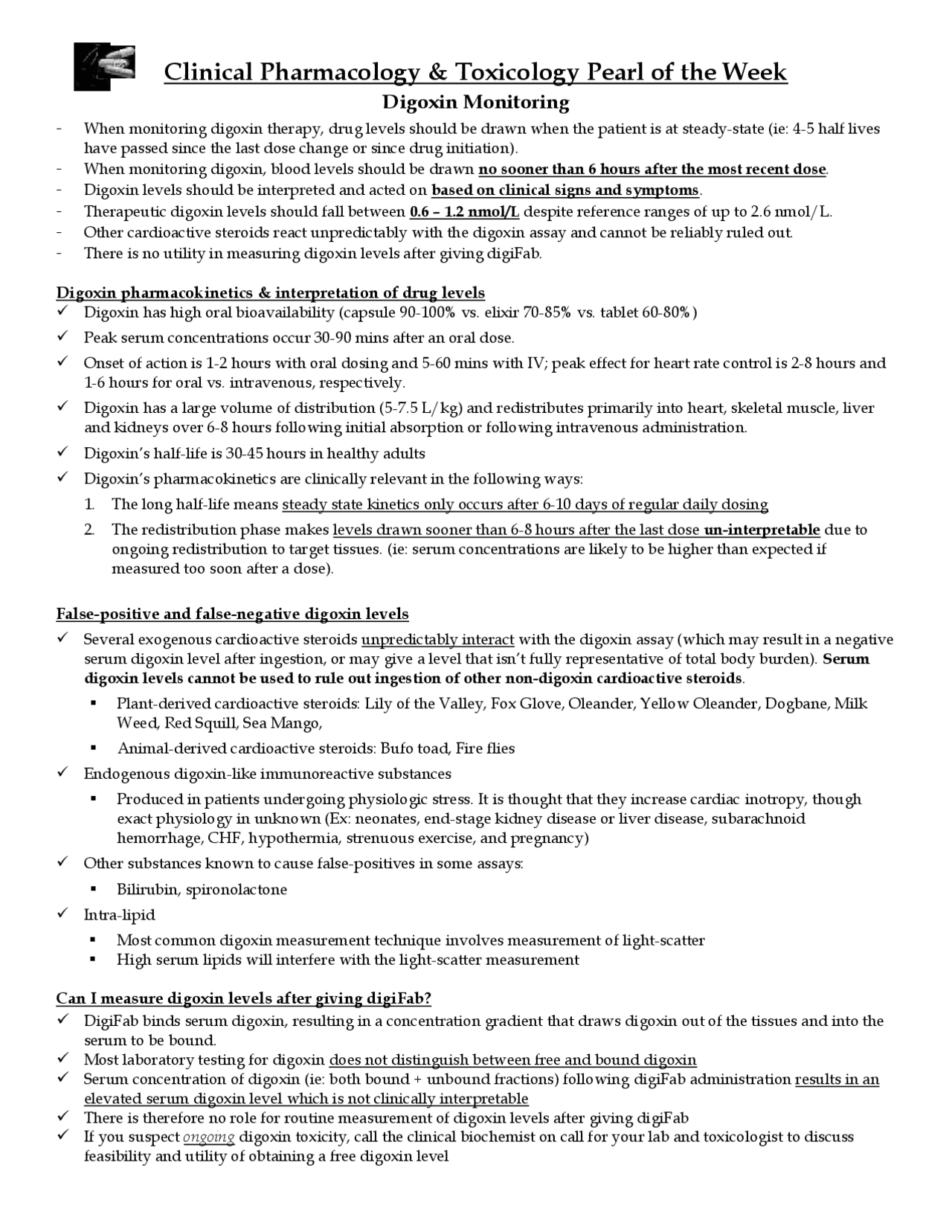 Digoxin Monitoring | Lecture notes Pharmacology | Docsity