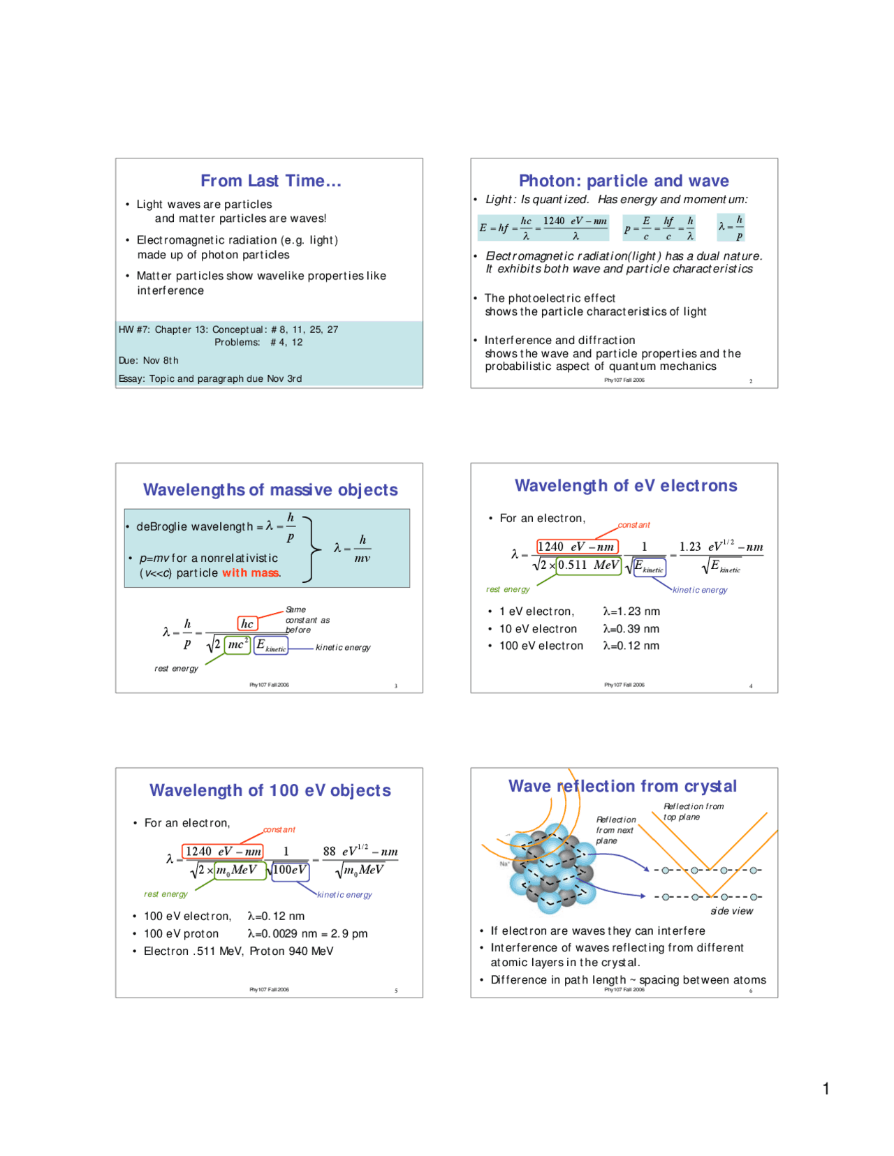 From Last Time… Photon: particle and wave Wavelengths of ... | Exercises Quantum Mechanics | Docsity