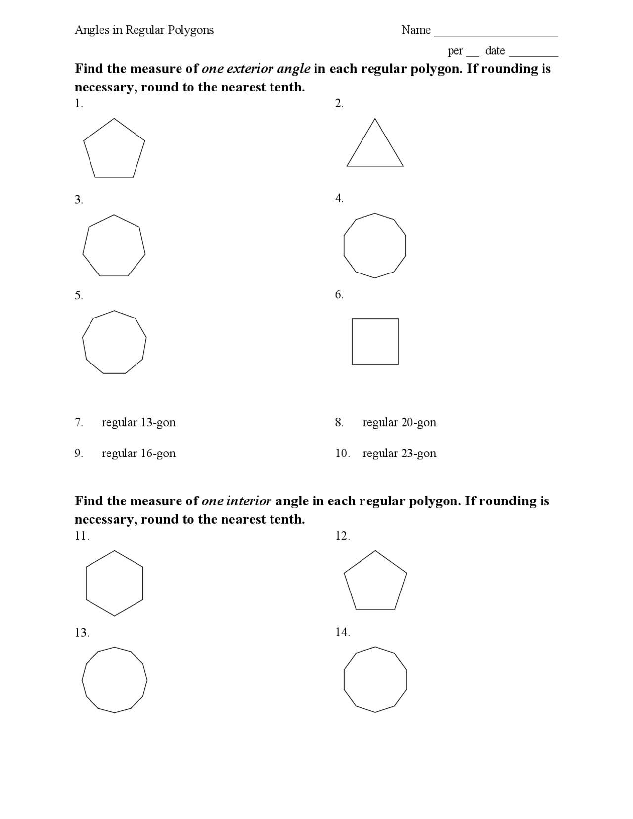 Angles in Regular Polygons | Lecture notes Computational Geometry | Docsity
