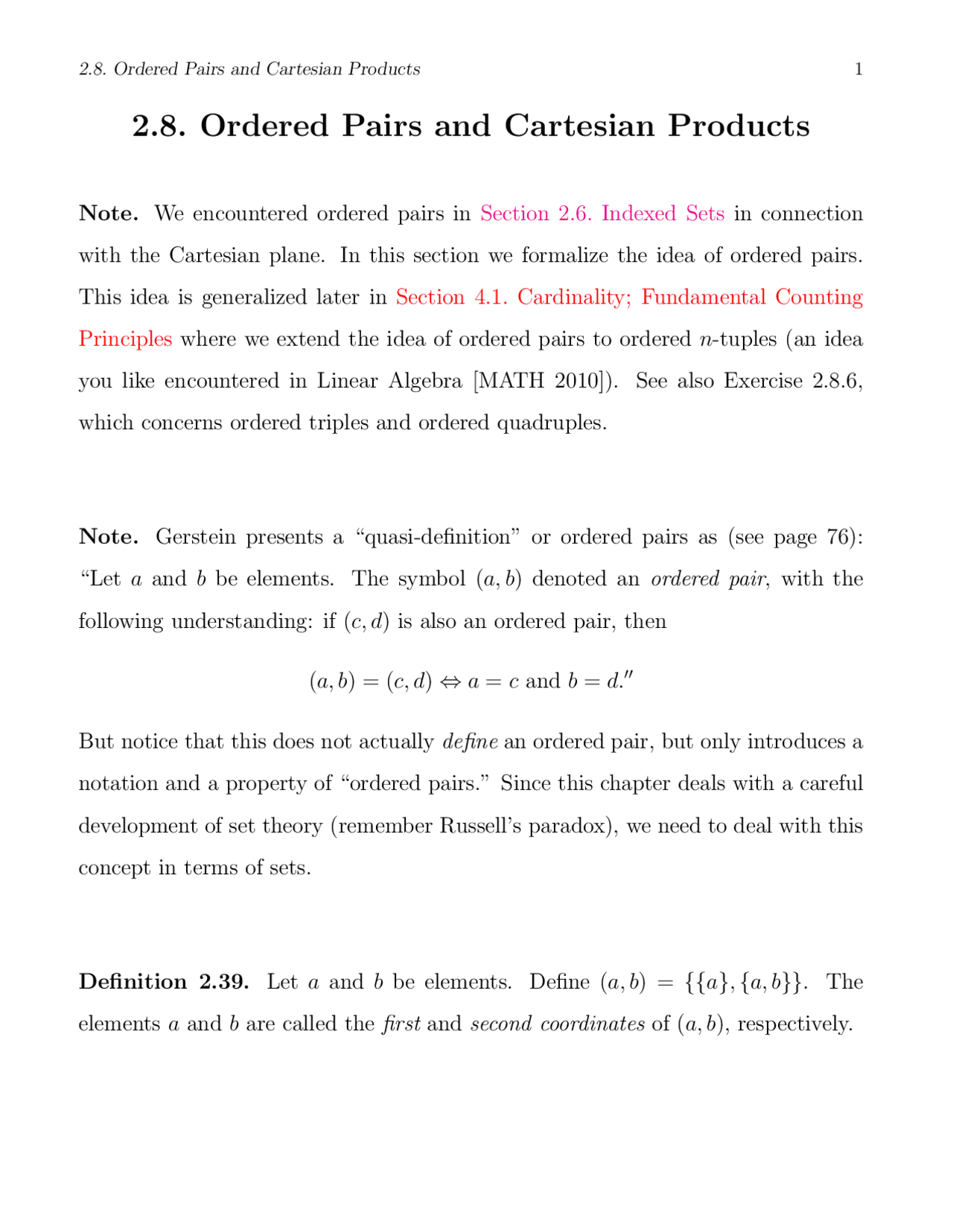 2 8 Ordered Pairs And Cartesian Products Exams Linear Algebra Docsity