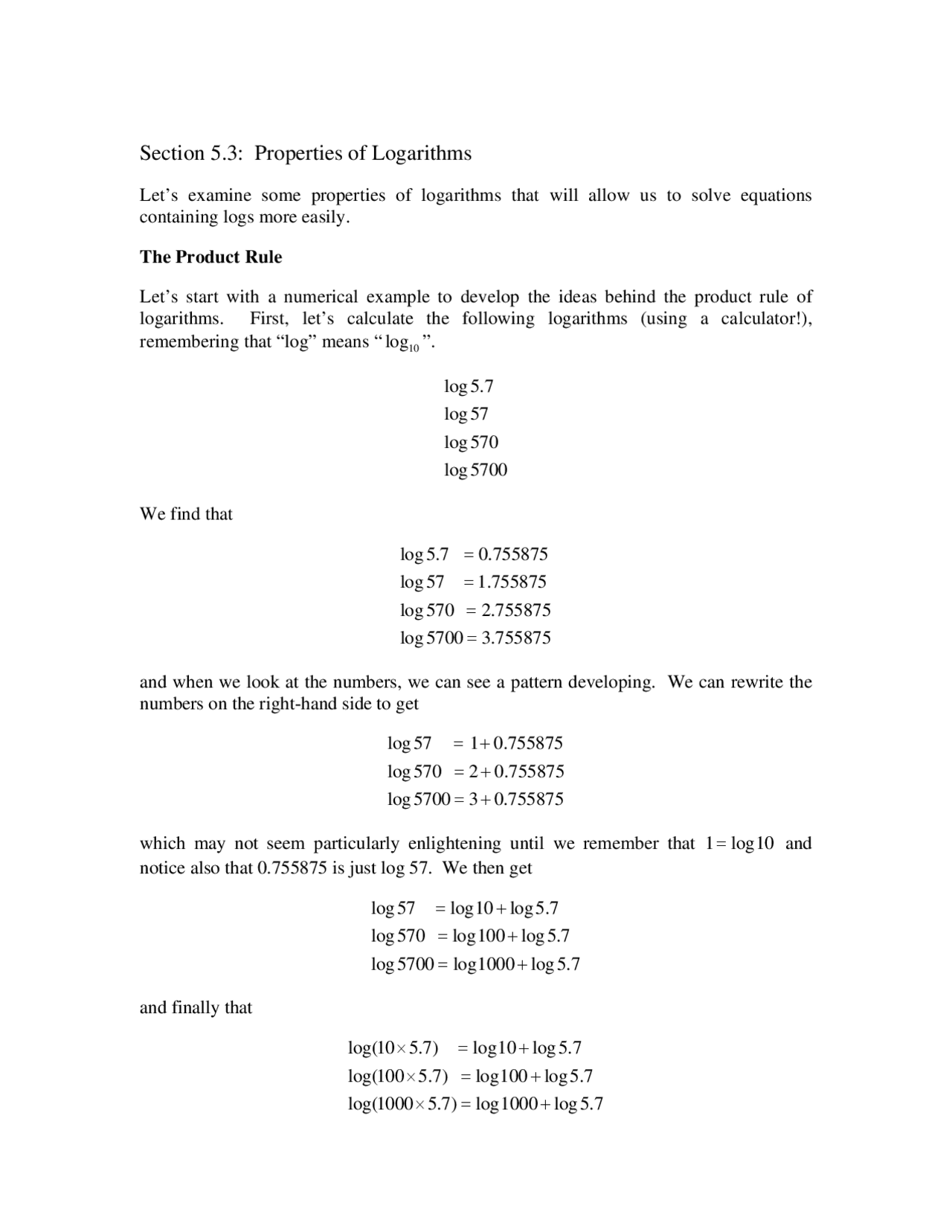Section 53 Properties Of Logarithms Exercises Calculus Docsity