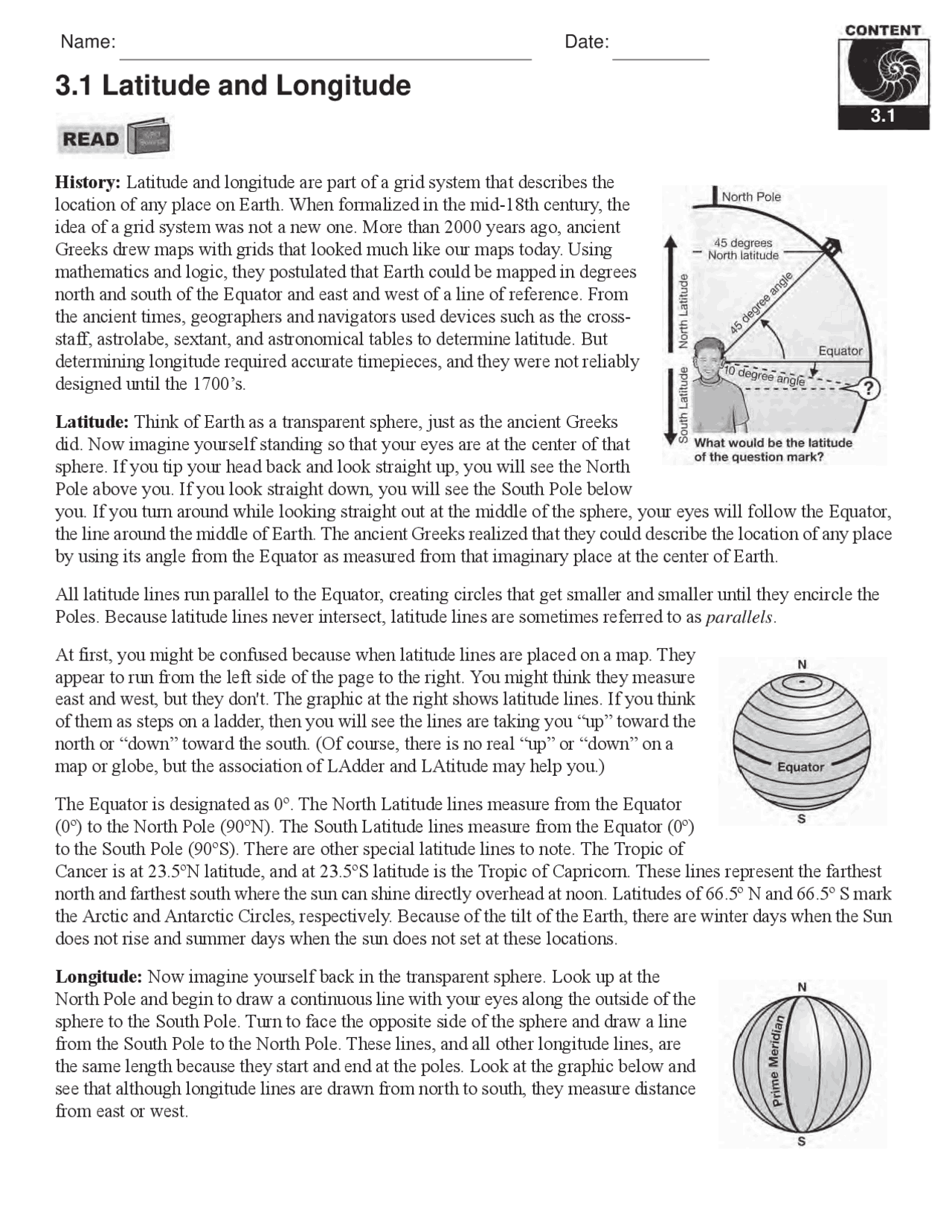 3.1 Latitude and Longitude | Slides History | Docsity