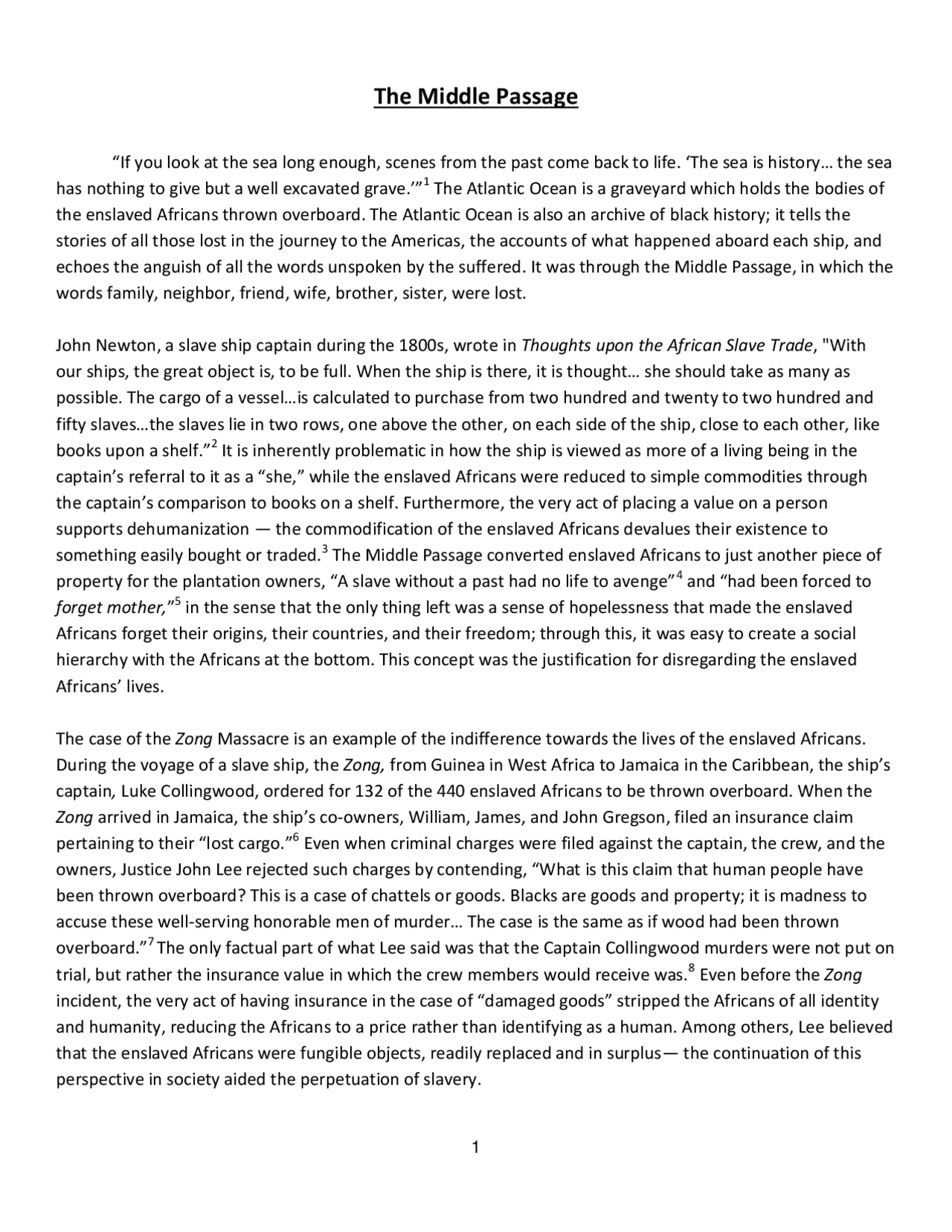 The Middle Passage | Schemes and Mind Maps History | Docsity