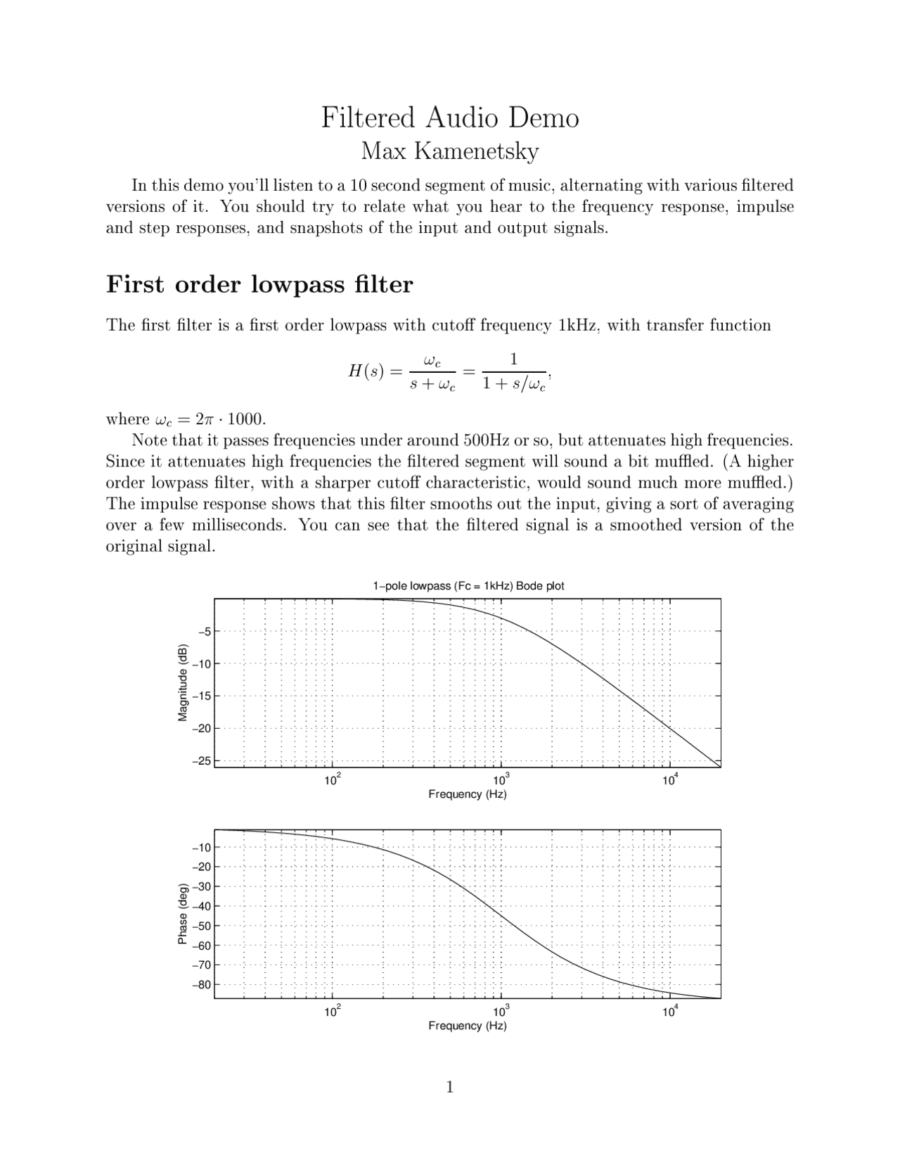 First Order Lowpass Filter Exercises Physics Docsity