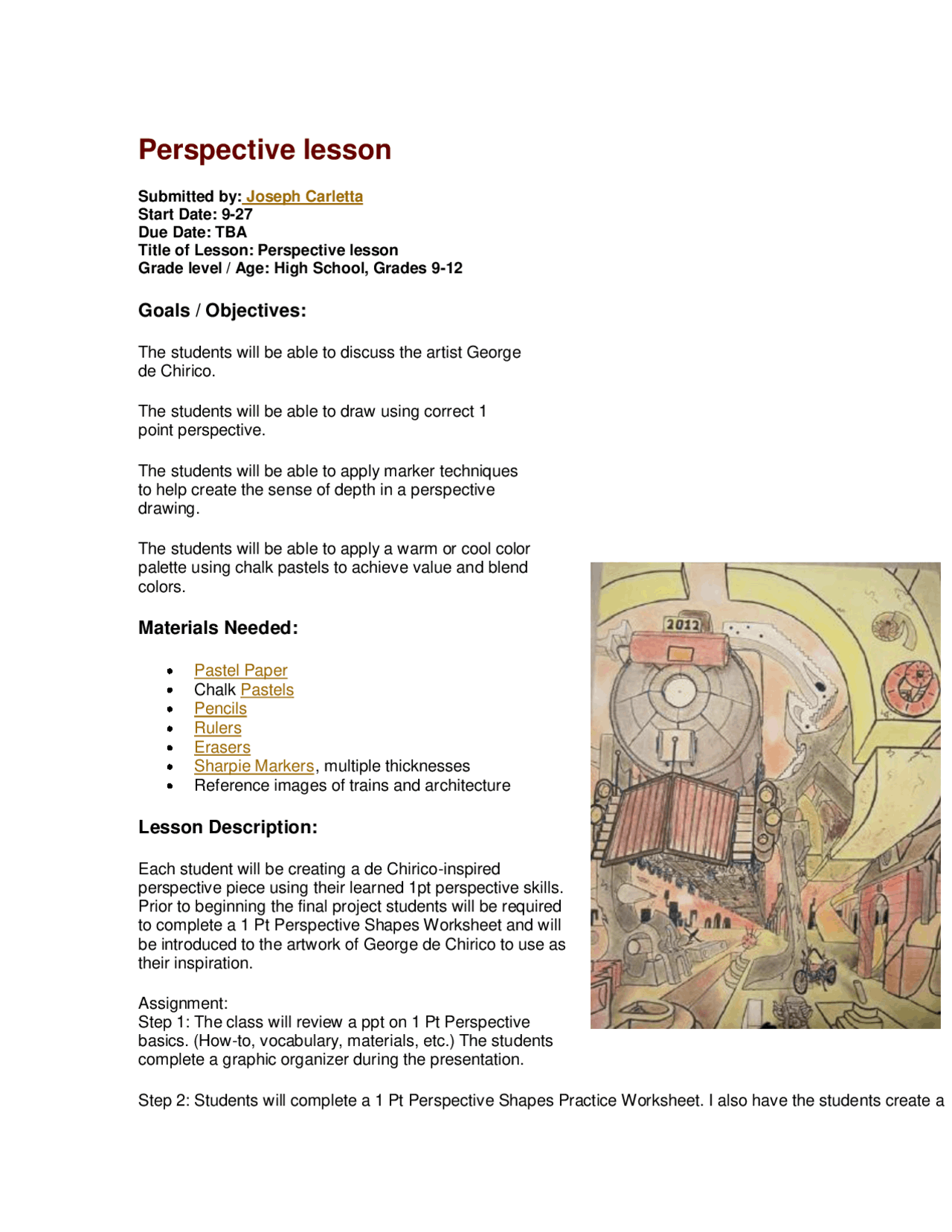 Perspective lesson | Study notes Painting | Docsity