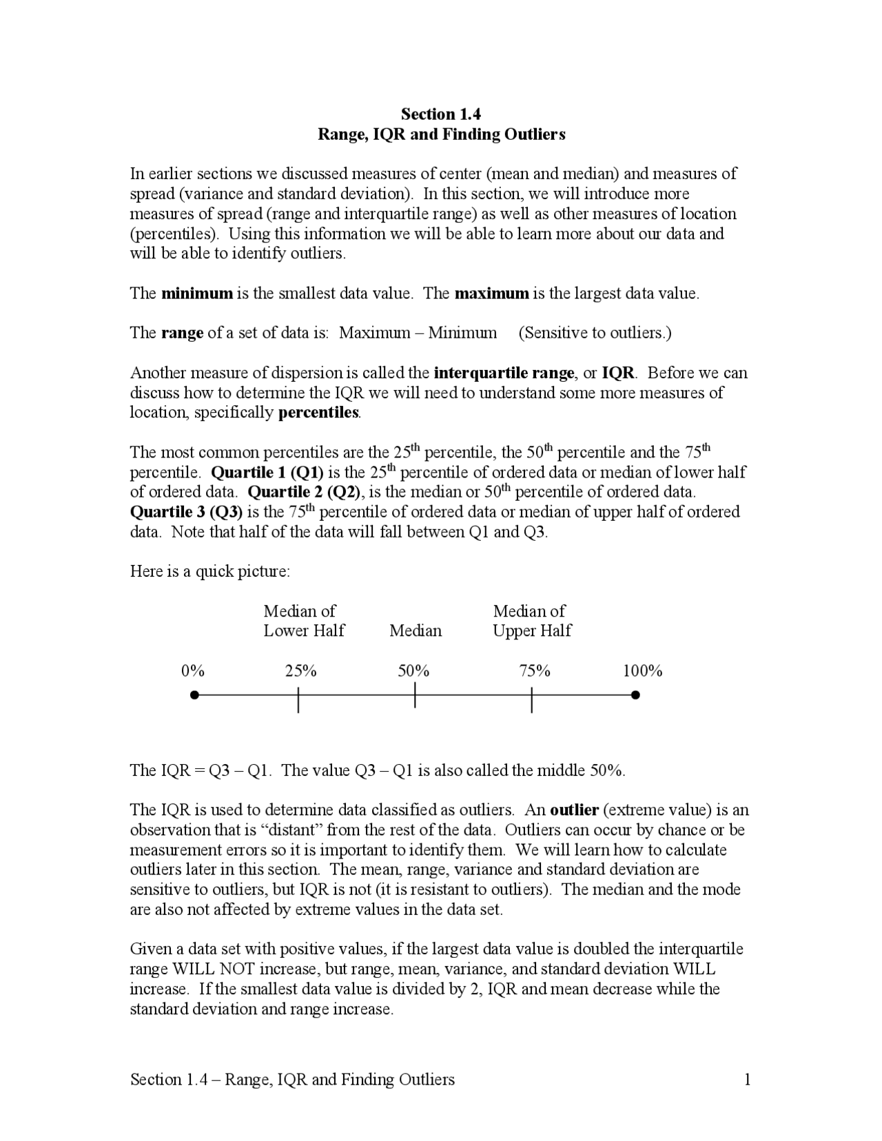 Section 1.4 – Range, IQR and Finding Outliers | Exams Statistics | Docsity