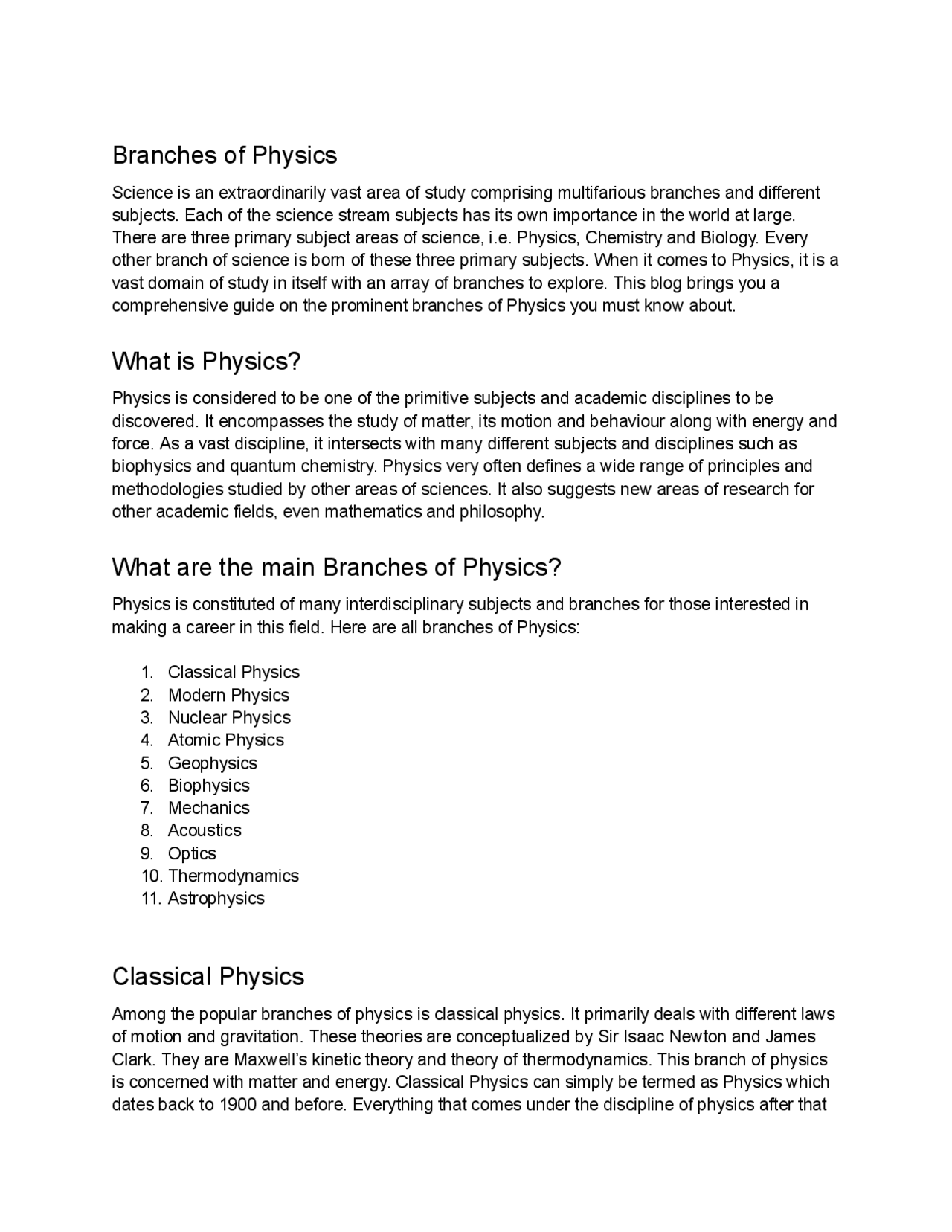 Branches Of Physics Slides Physics Docsity