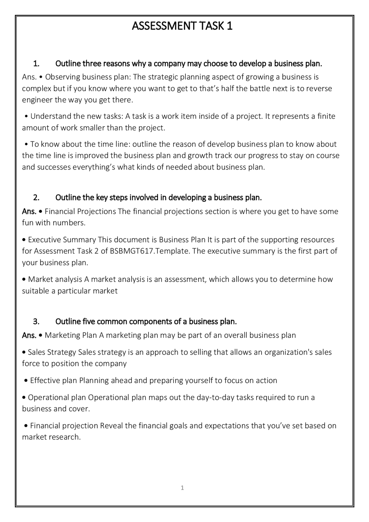 BSBMGT617 Business Plan - Student Assessment Task 1 | Study notes ...