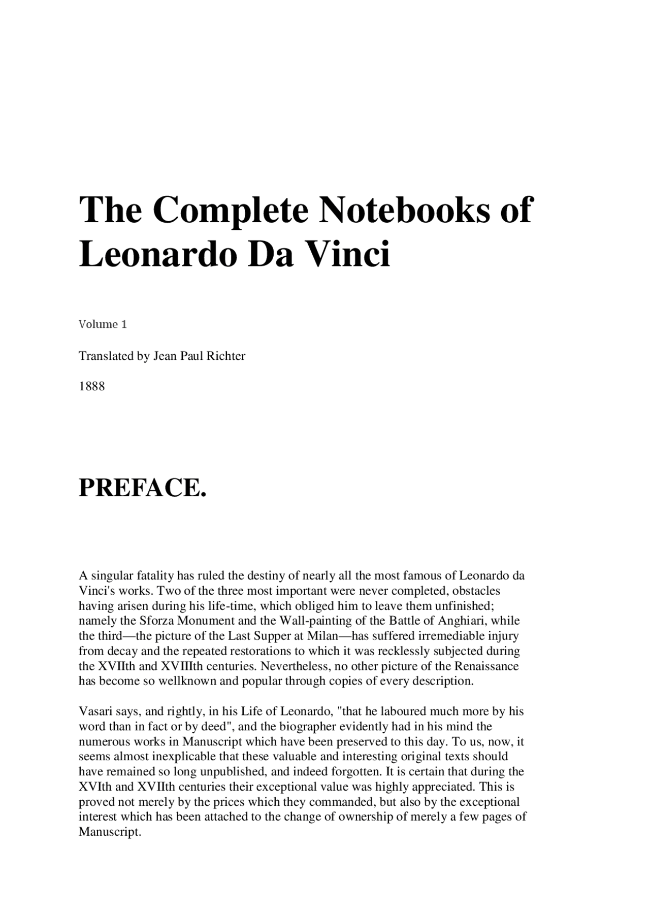 The Complete Notebooks of Leonardo Da Vinci | Summaries Painting | Docsity