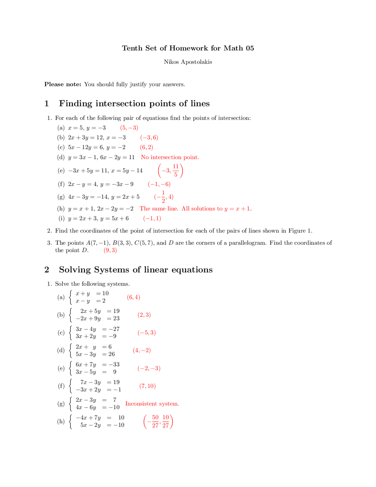 1 Finding intersection points of lines 2 Solving Systems of ...