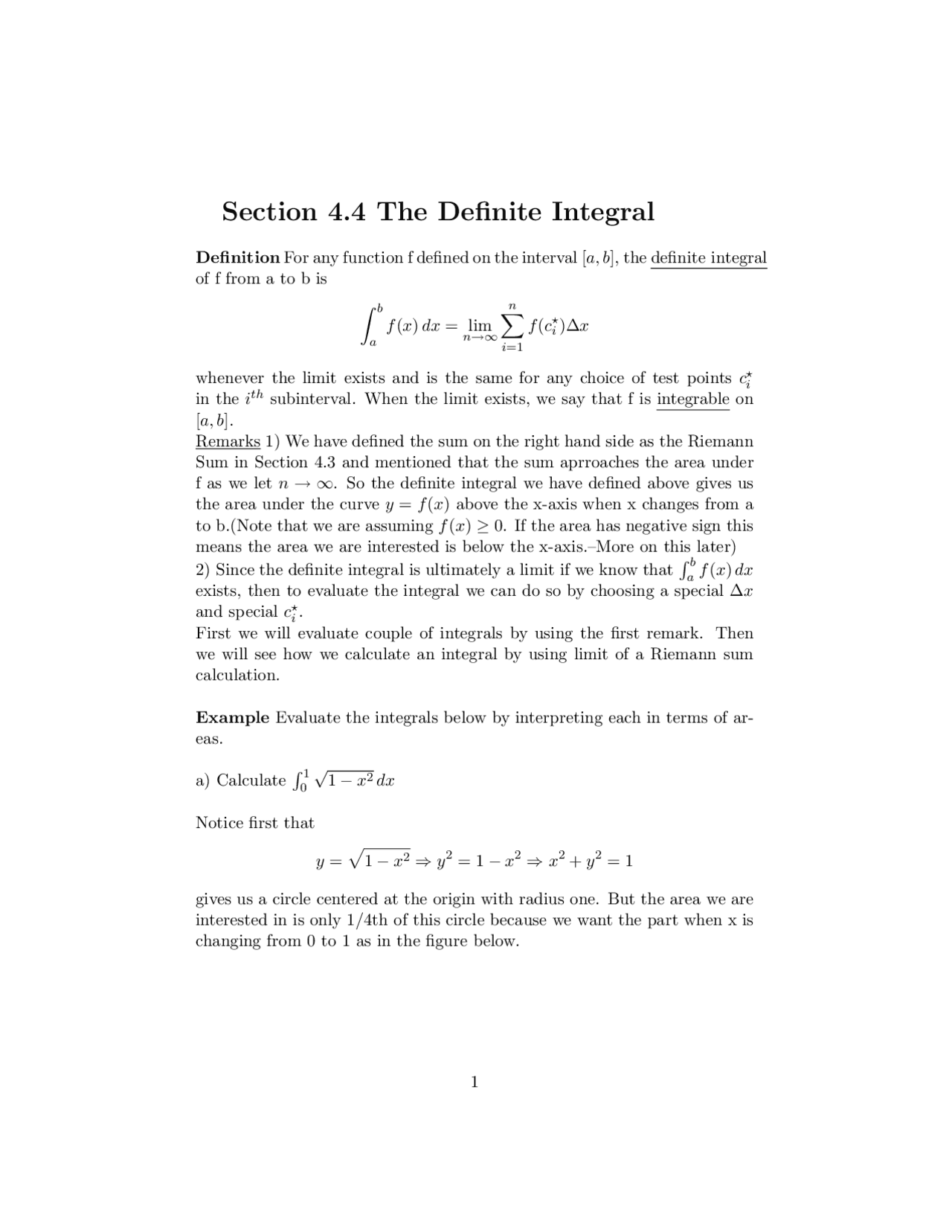Section 4.4 The Definite Integral | Exercises Calculus | Docsity