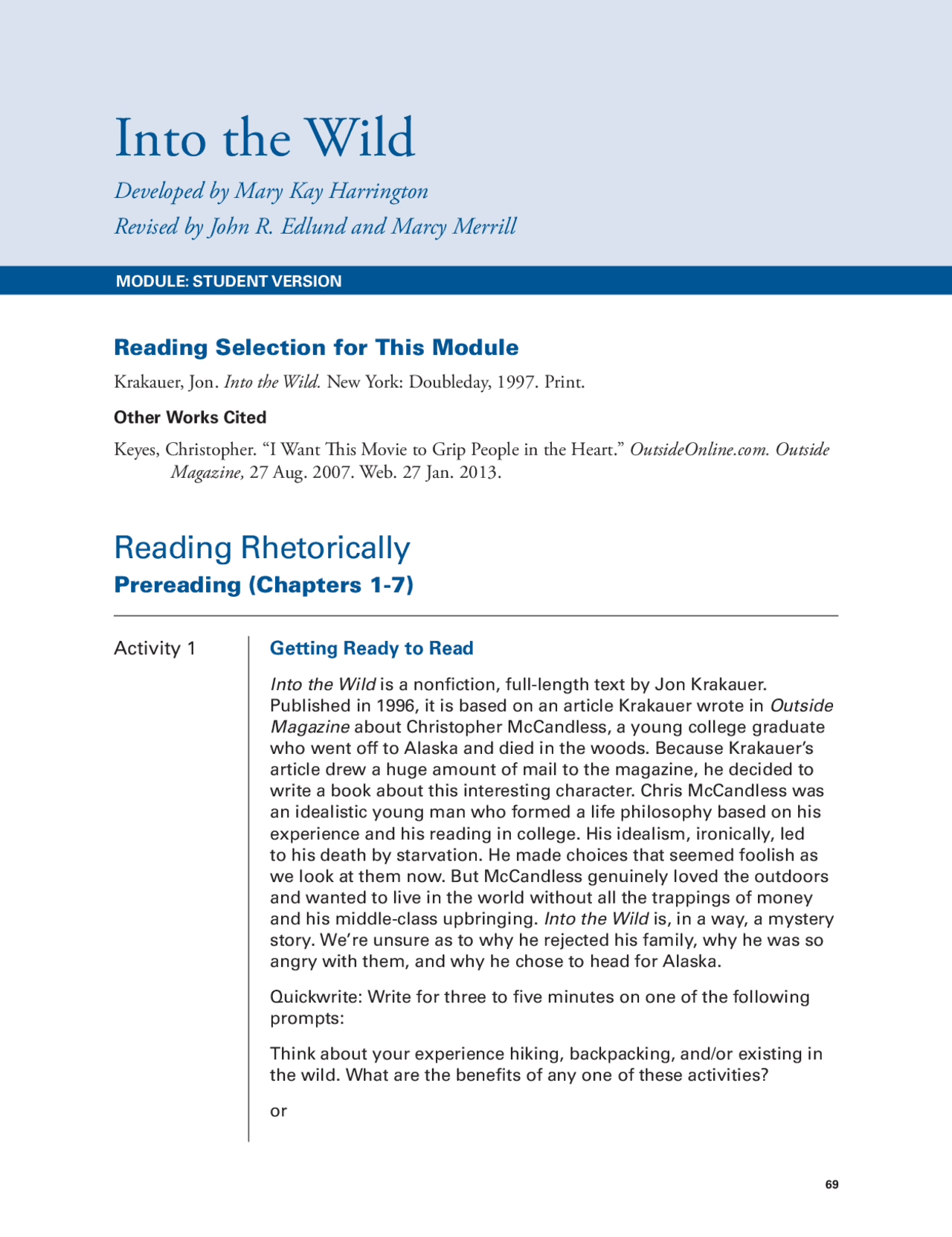 Into the Wild: Reading Rhetorically - Activity Guide | Schemes and Mind ...