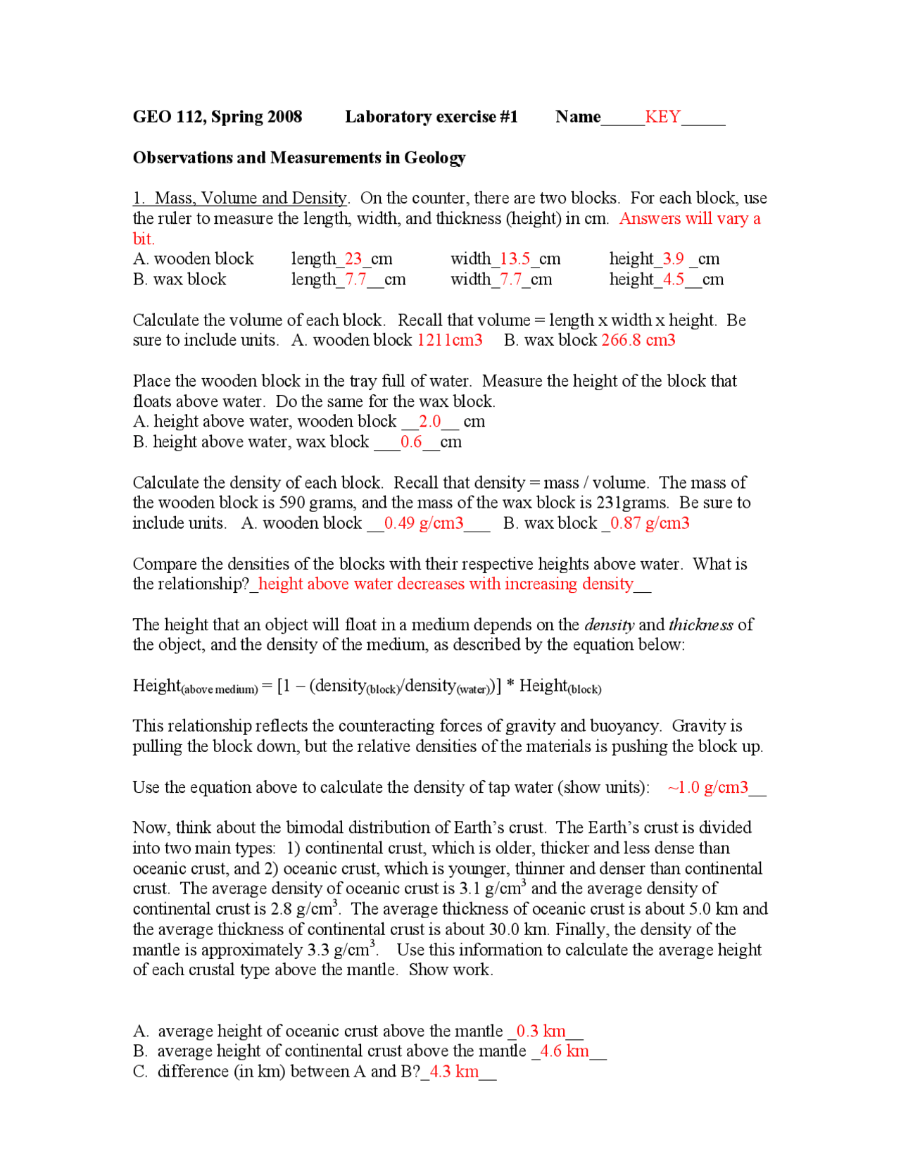 GEO 112, Spring 2008 Laboratory exercise #1 | Slides Geology | Docsity