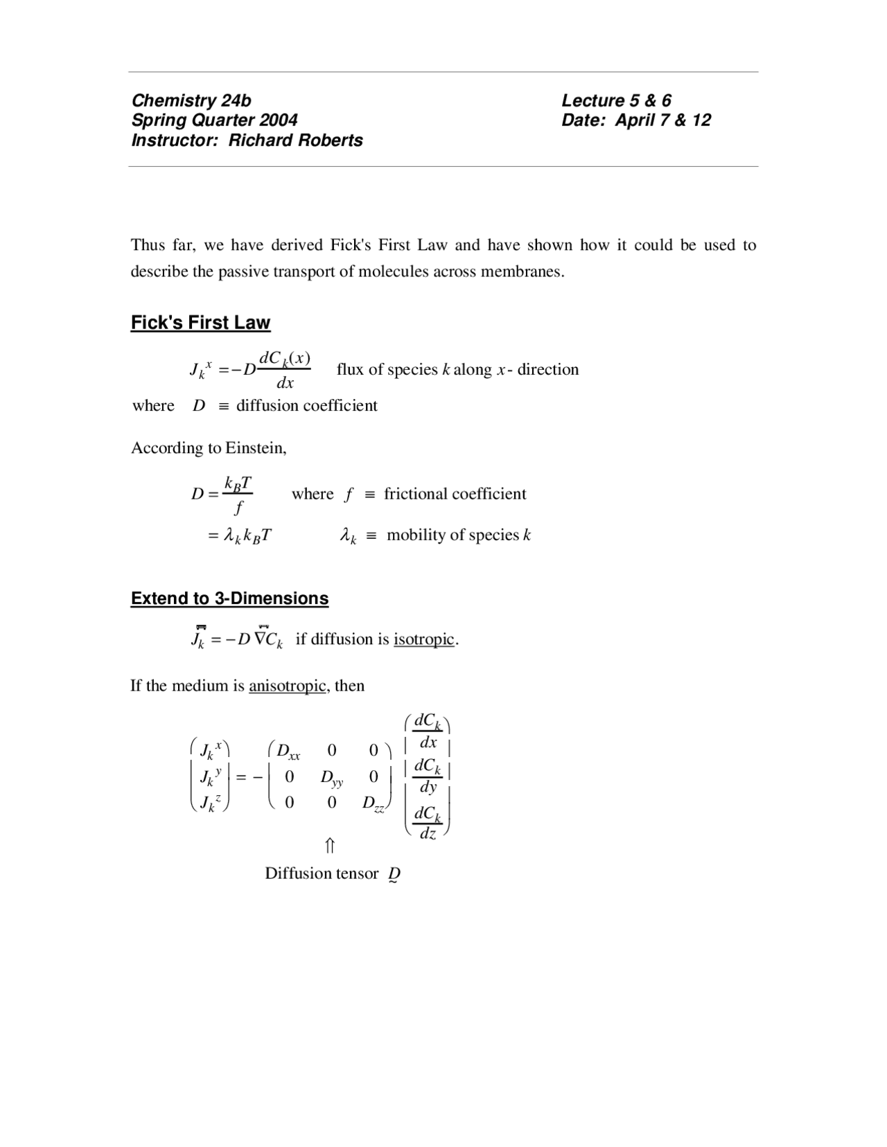Fick's First Law | Exams Law | Docsity