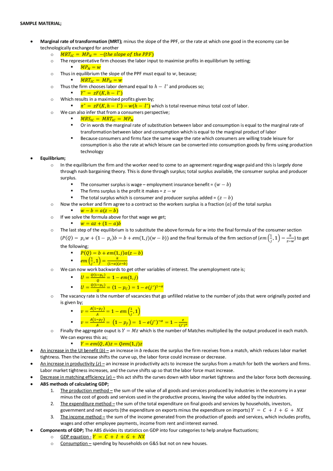SAMPLE MATERIAL; • Marginal rate of transformation ... | Exercises ...