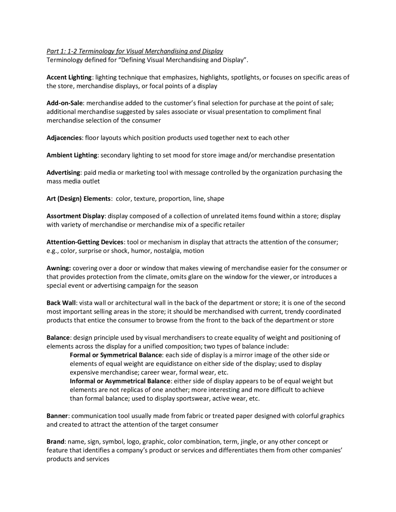 Part 1: 1-2 Terminology for Visual Merchandising and Display | Summaries Design | Docsity