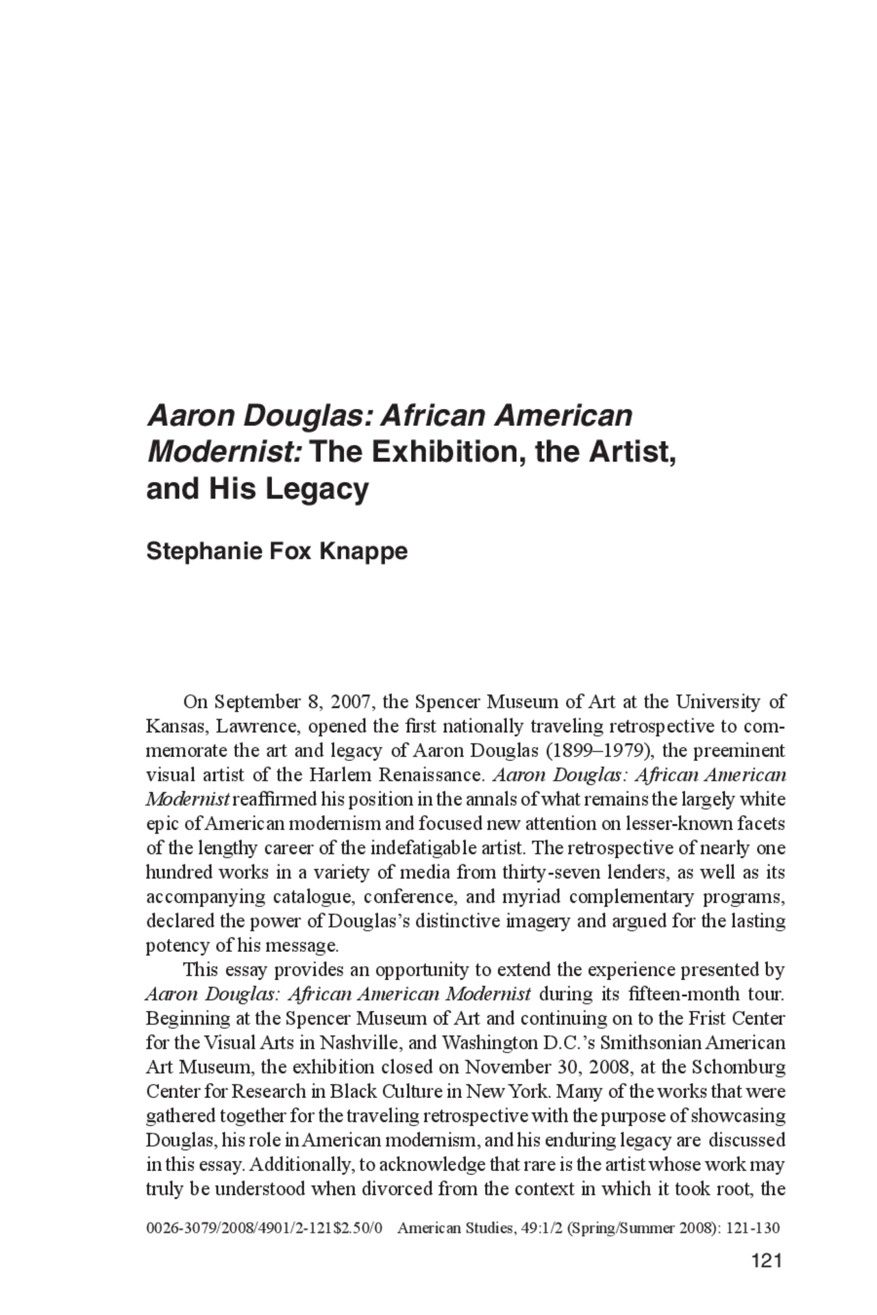 Aaron Douglas: African American Modernist | Exercises Art | Docsity