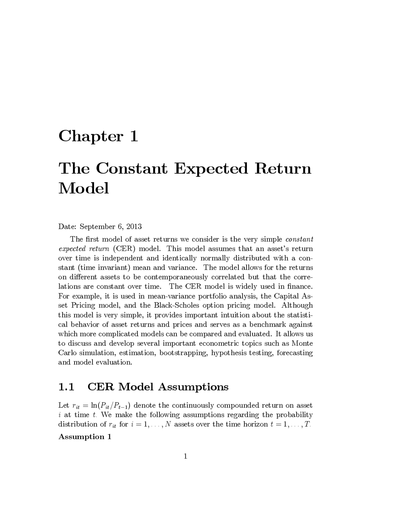 Chapter 1 The Constant Expected Return Model | Exams Statistics | Docsity