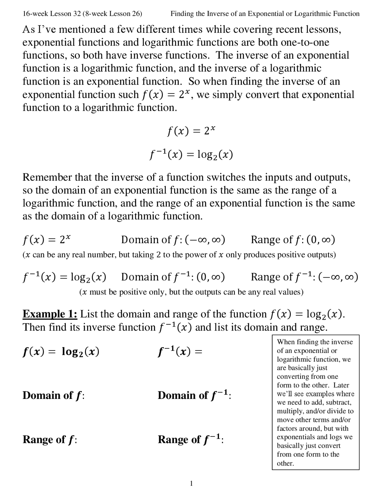 Finding the Inverse of an Exponential or Logarithmic Function ...