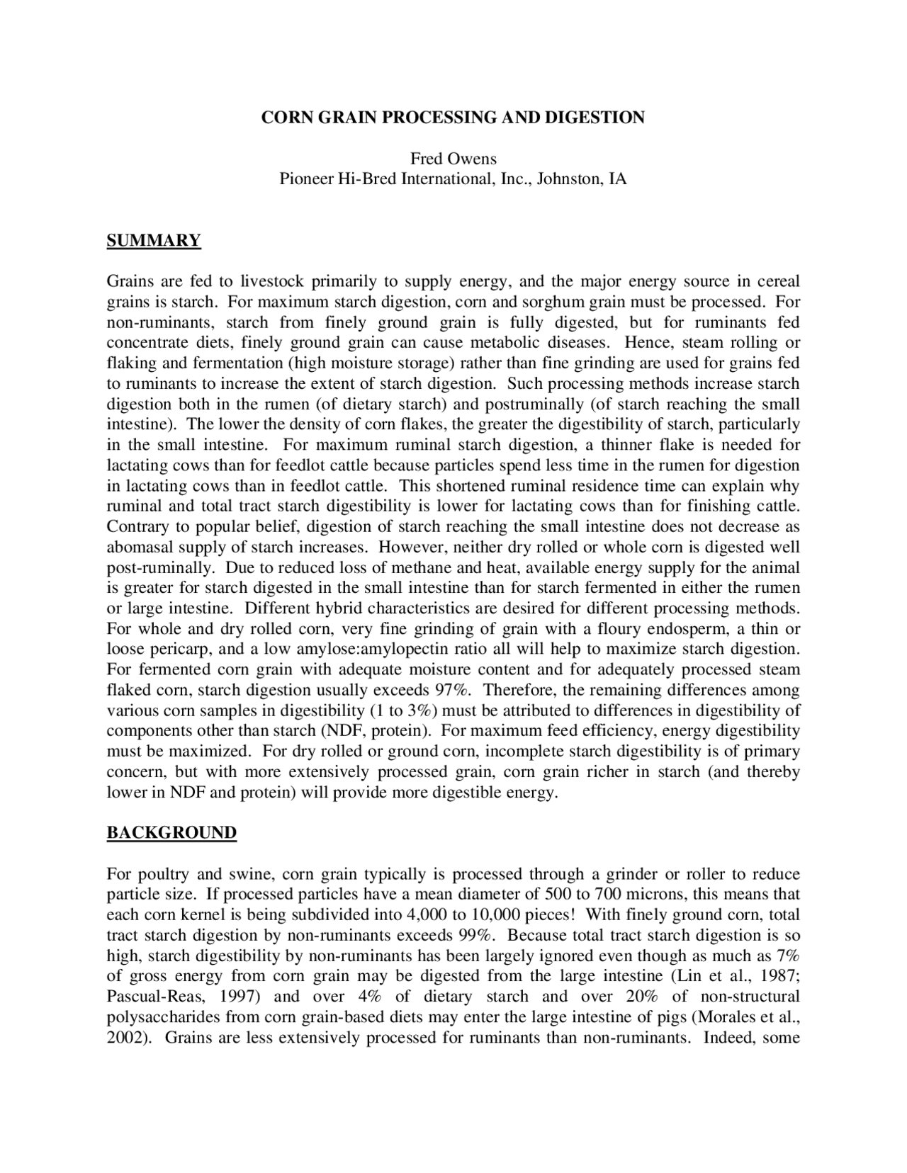 Corn grain processing and digestion. | Exams Nutrition | Docsity